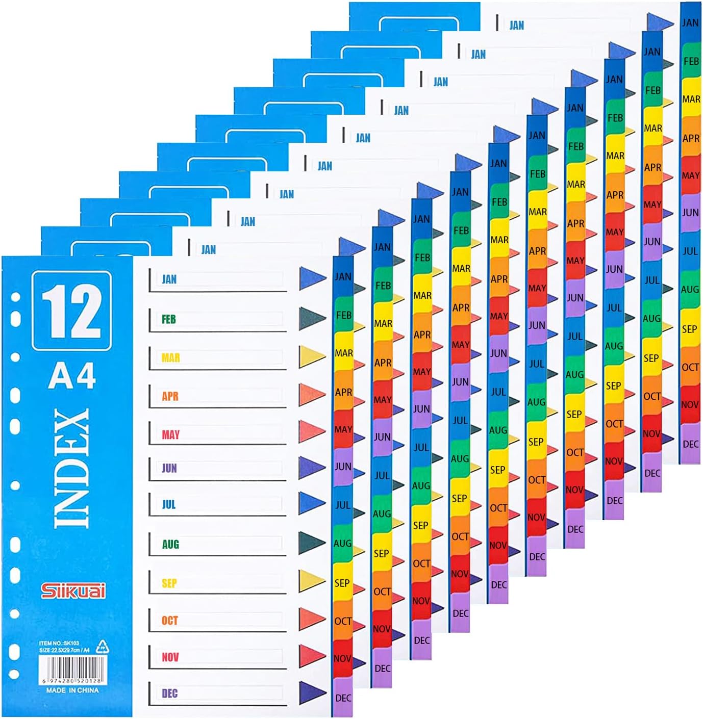 XHDA J-D Part Dividers A4, 10 Pack Multi-Colour Plastic A4 Index Folder ...