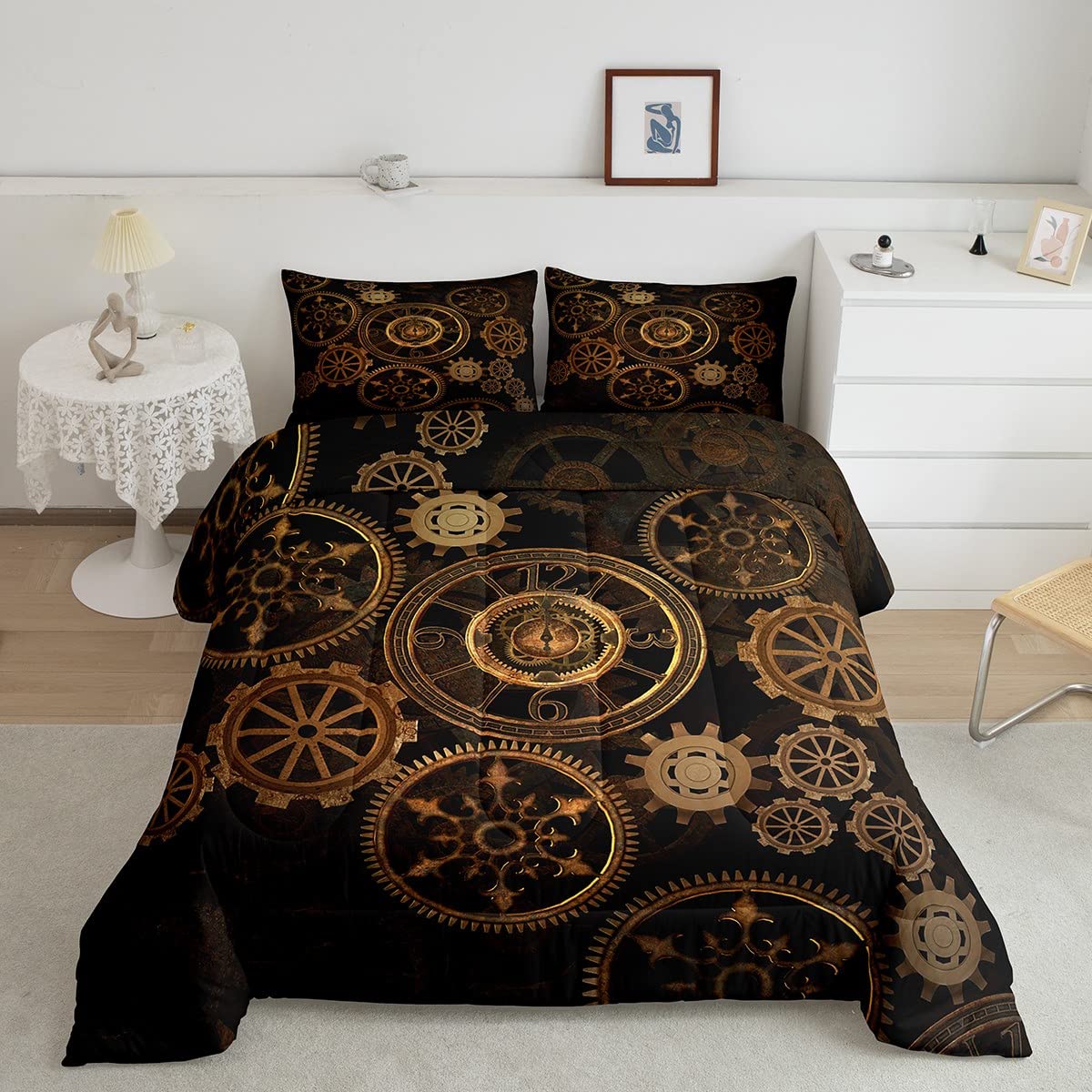 Amazon.com: Golden Ndustrial Gear Comforter Set Twin Size Steampunk ...