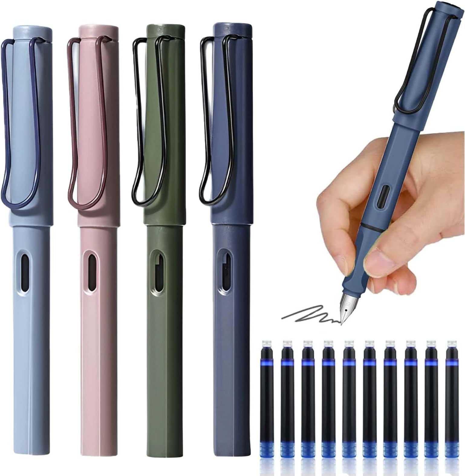 GZGRYTRC 4Pcs Fountain Pen with 10 Black Ink Sac, 0.5mm Tip Pen ...