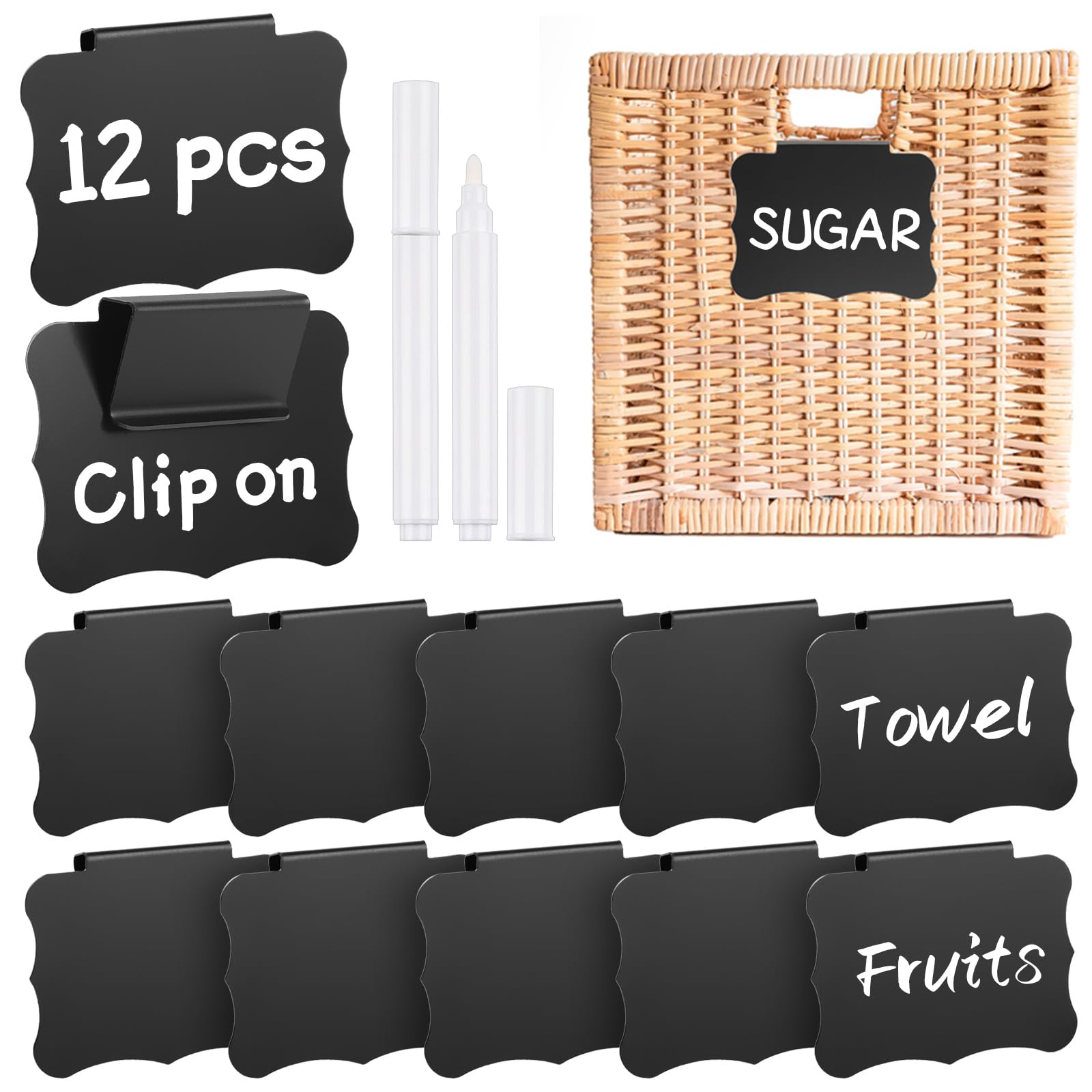 Snapklik.com : 12 Pcs Basket Labels For Storage Bins, Black Removable ...