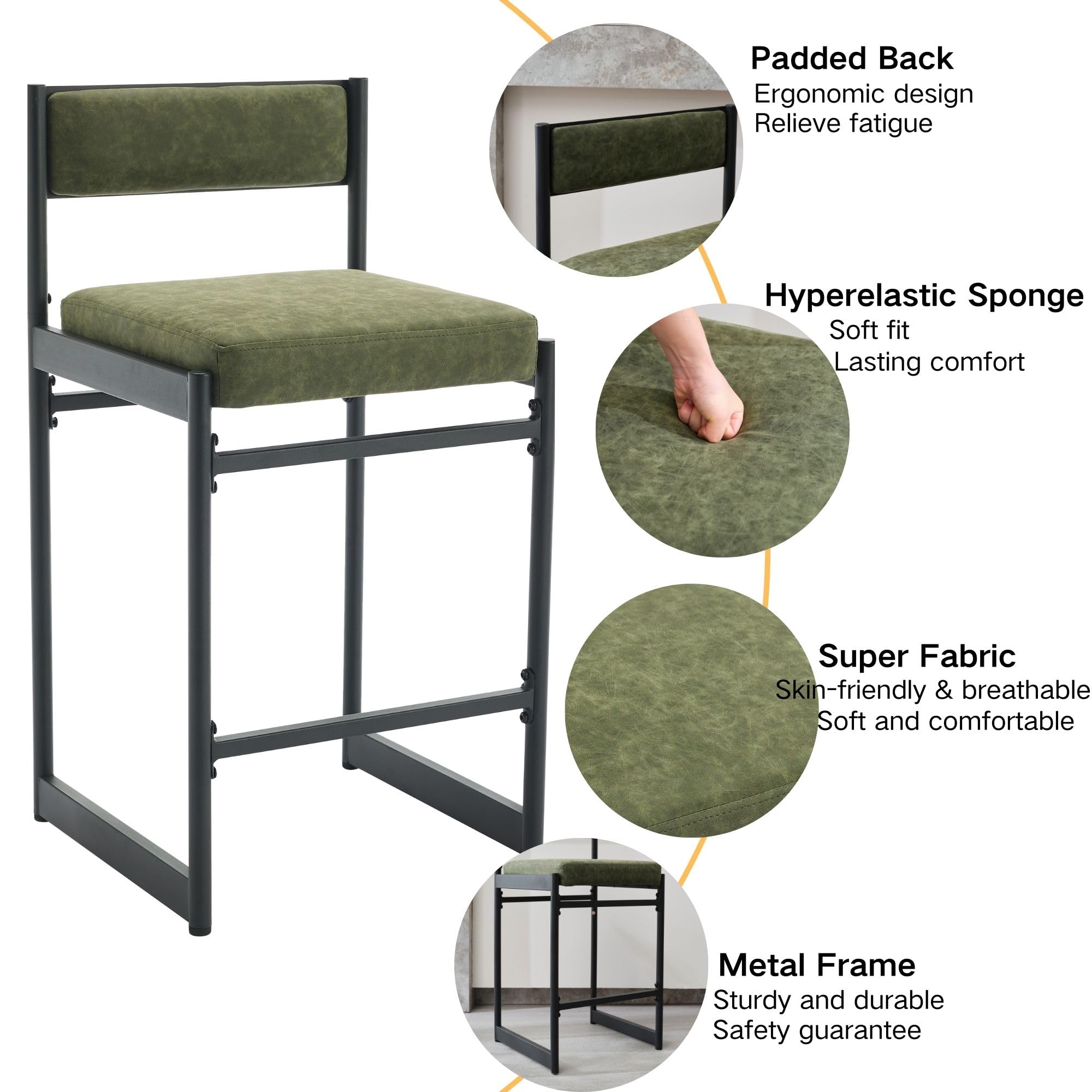 Leather Bar Stools Wahson Green Set Of 4 - 26" Counter Height ...