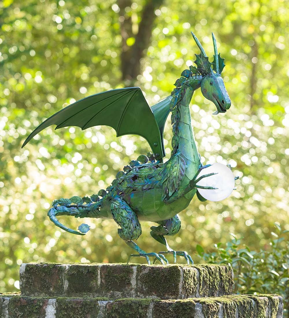 Amazon.com : Green Metal Dragon Outdoor Garden Statue with Color ...