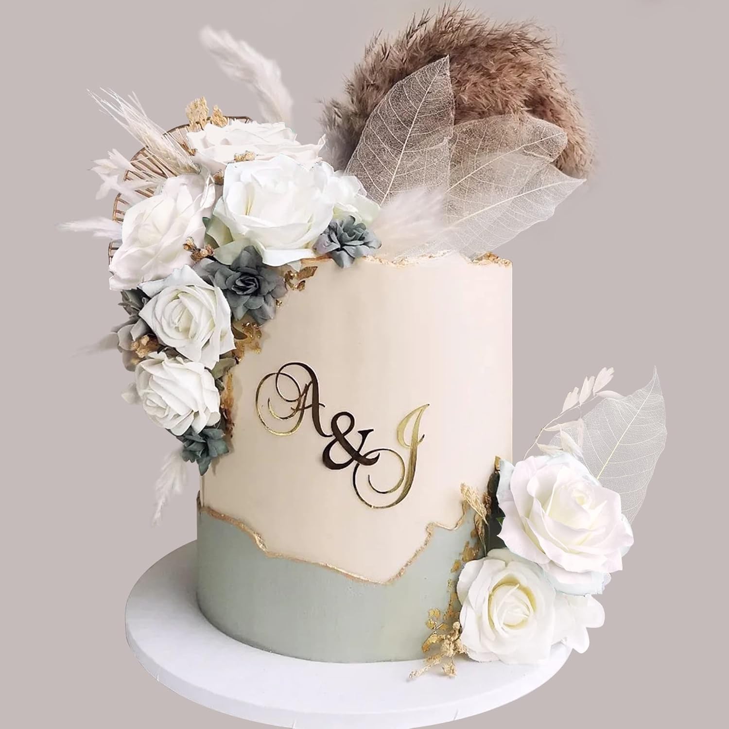Amazon.com: Natural Boho Cake Topper Vintage Artificial Flowers Leaves ...