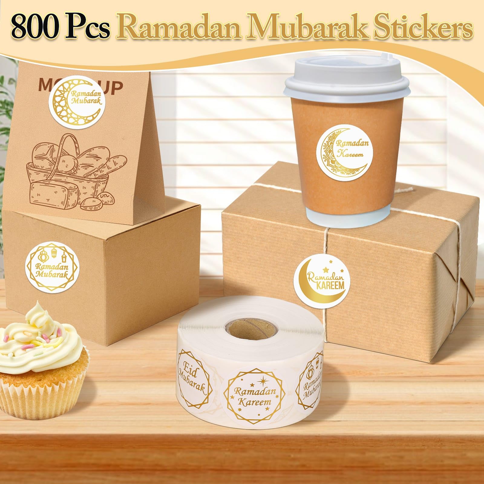 Snapklik.com : 800 Pcs 1.5 Inch Ramadan Stickers Gold Foil Ramadan ...