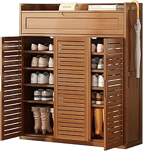 Amazon.com: Bamboo Shoe Storage Cabinet Organizer for Entryway with ...
