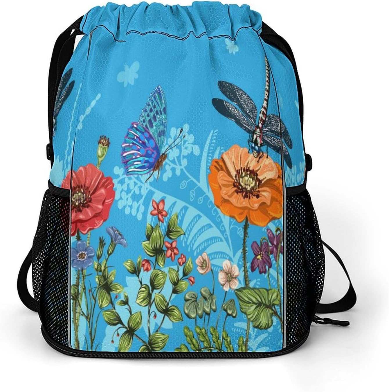 Amazon.com | WINTYE Summer Dragonfly Flowers Drawstring Gym Backpack ...