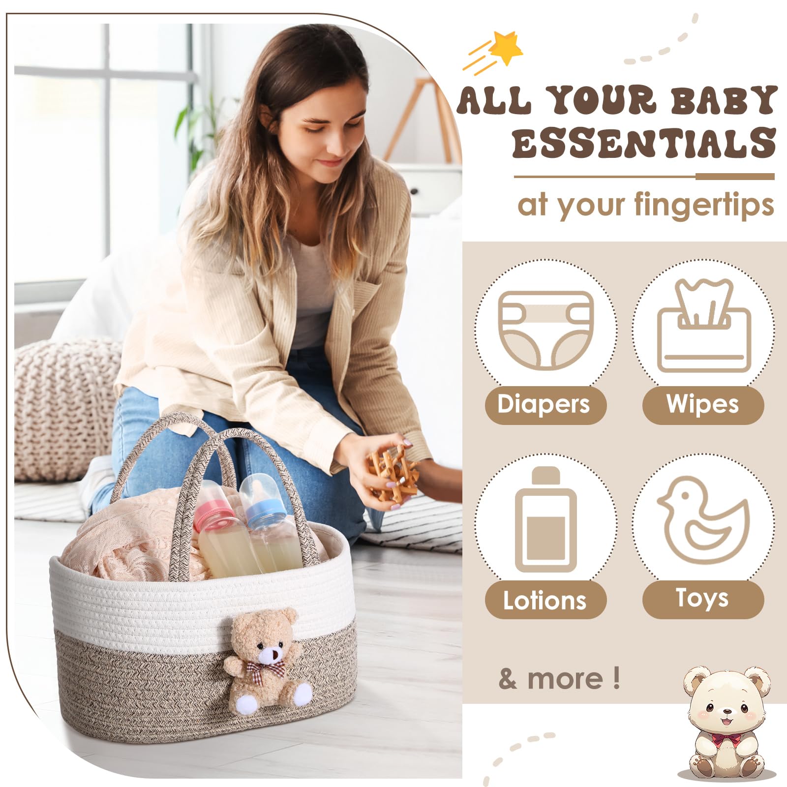 Snapklik.com : FoldTier Bear Diaper Caddy Organizer Cart Storage For ...