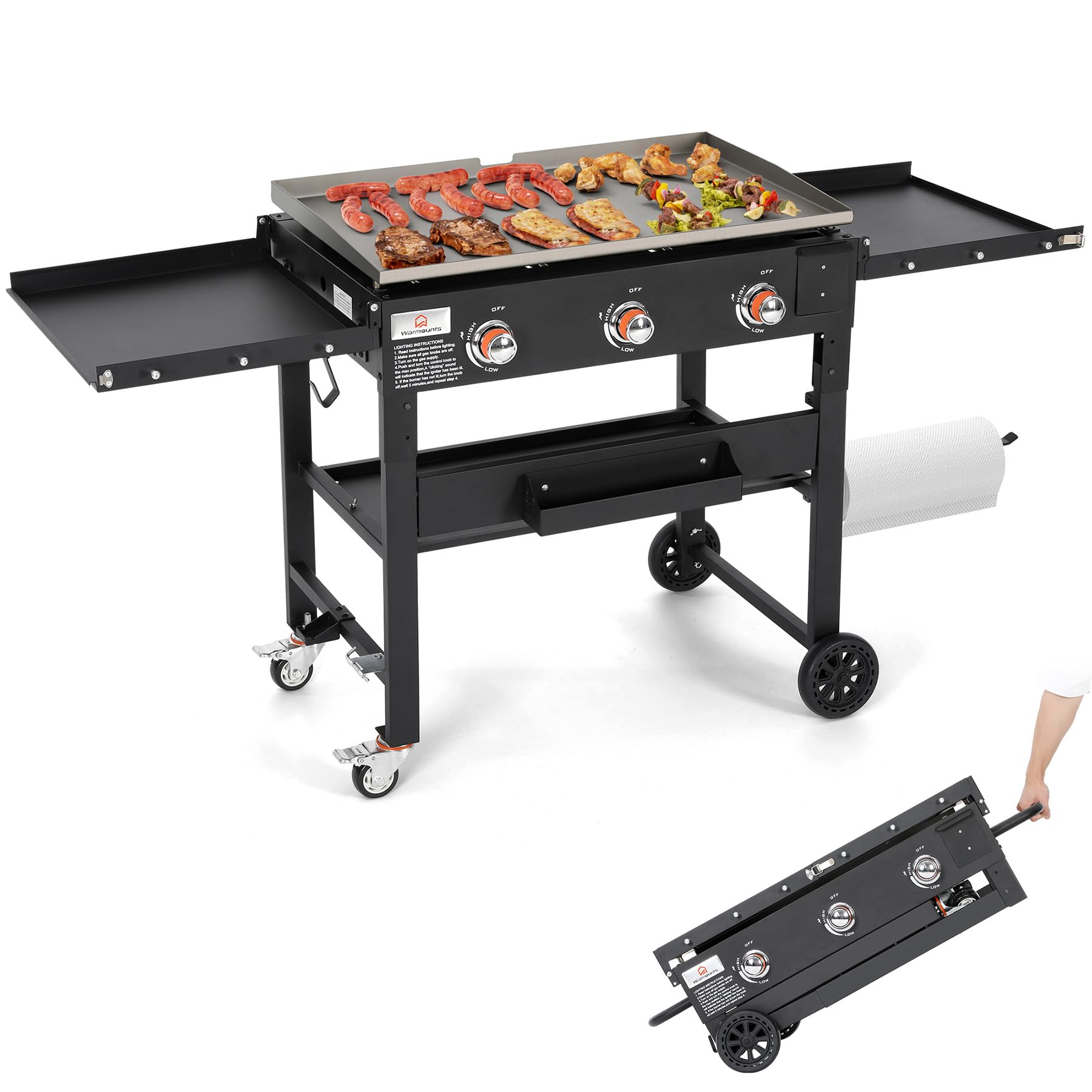 Snapklik.com : WARMOUNTS 3 Burner Propane Gas Grill, Portable Flat Top ...