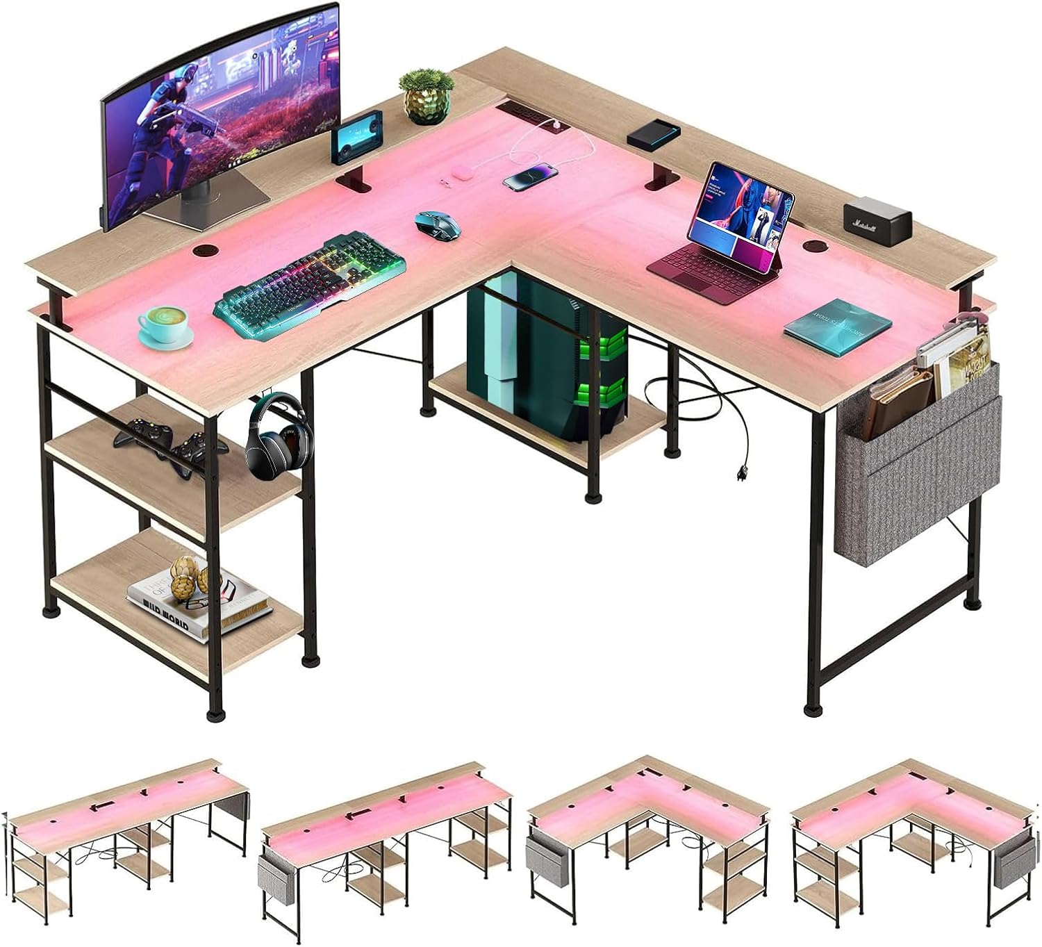 Amazon.com: SWISH WEAVERS L Shaped Gaming Desk, Convertible 55 Inch ...