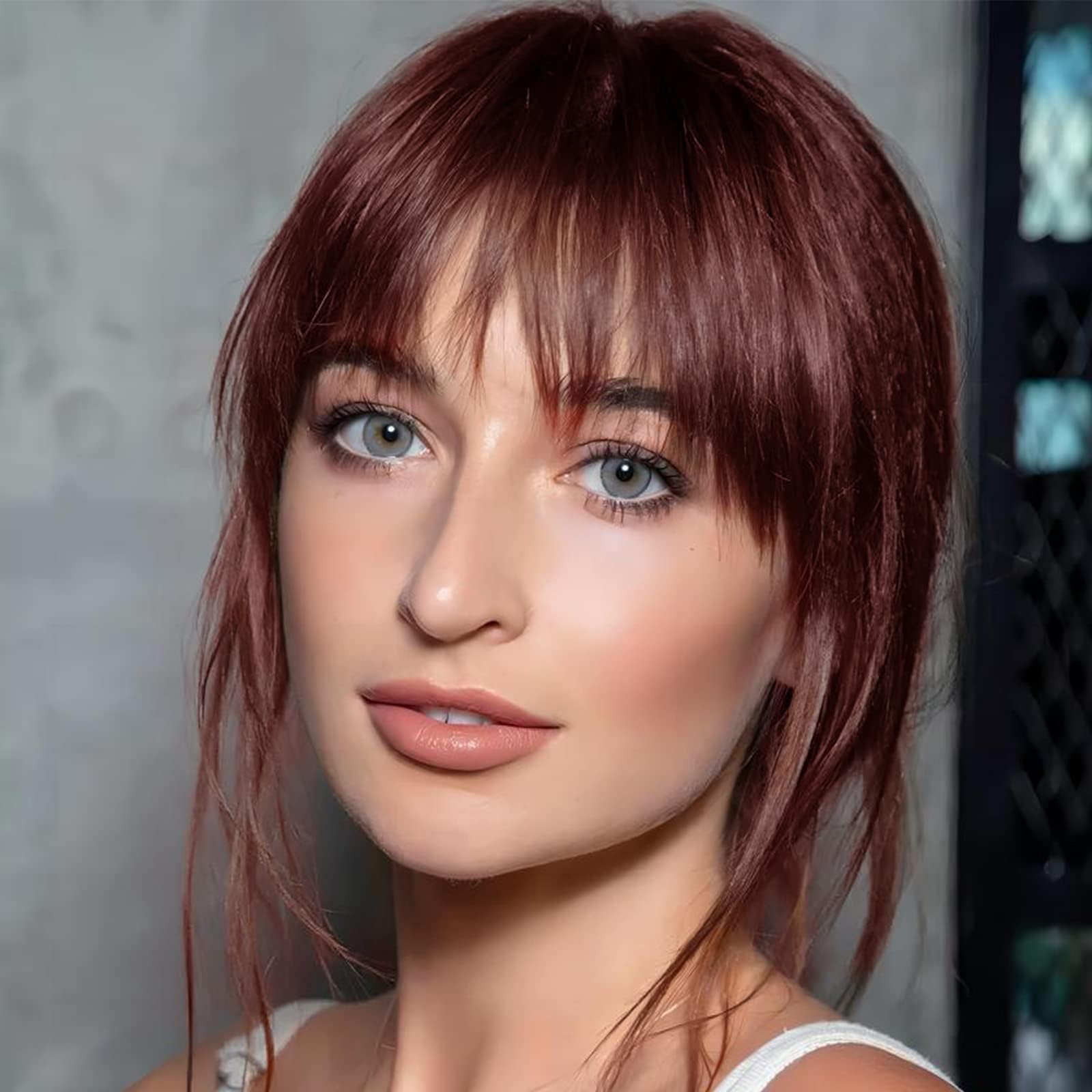 Amazon.com : WECAN Clip in Bangs 100% Human Hair Extensions Wine Red ...