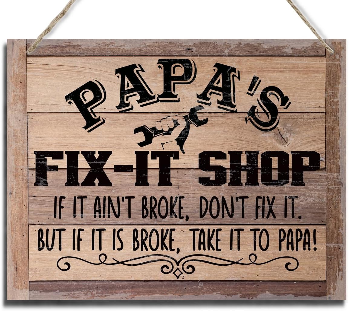 Amazon.com: 12 x 6 Inch Metal Hanging Vintage Sign Papa's Fix-it Shop ...
