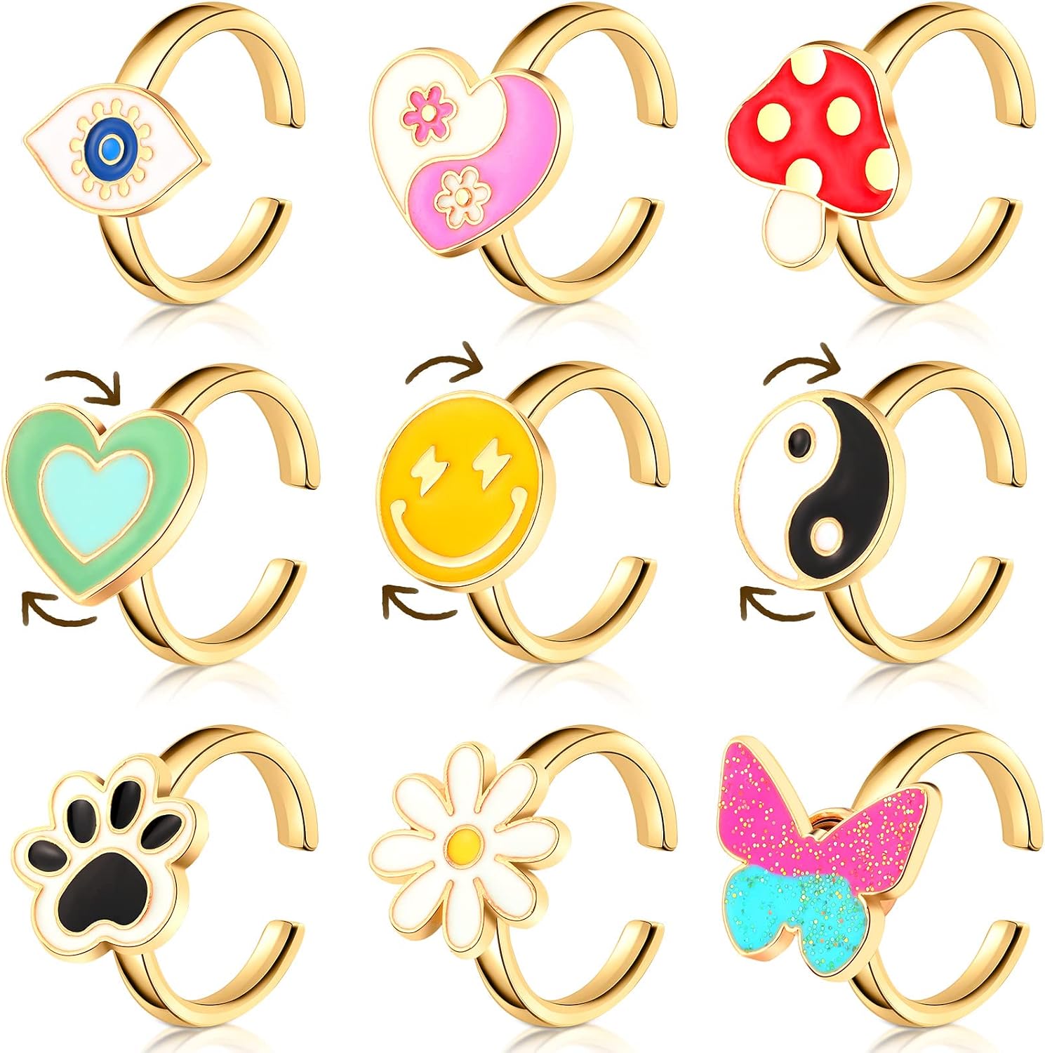 Amazon.com: Sureio 9 Pcs Fidget Anxiety Rings Rotatable Open Ring Set ...