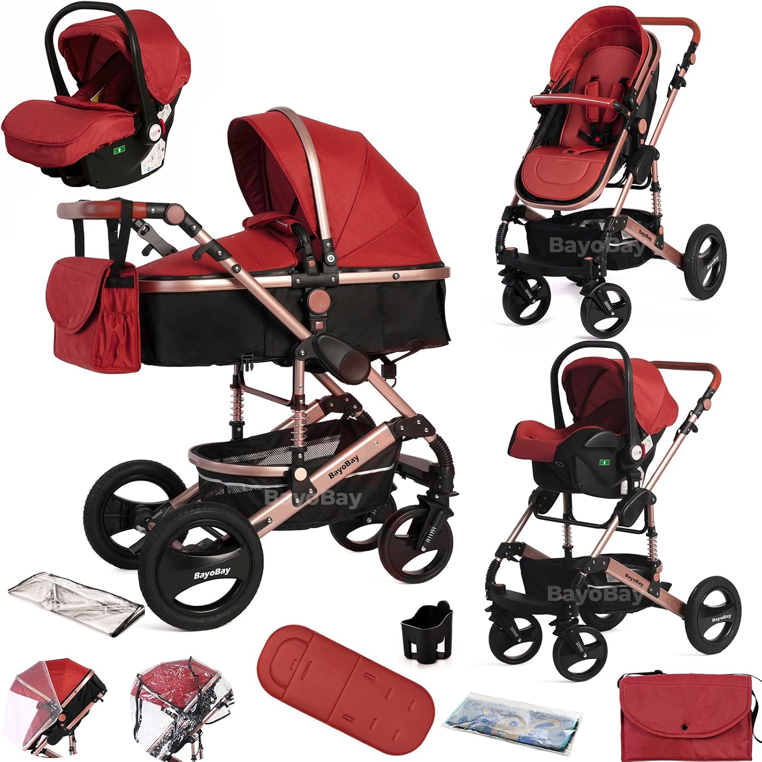 Baby Pram Folding Buggy with Car Seat Stroller 3in1 Travel System Baby ...