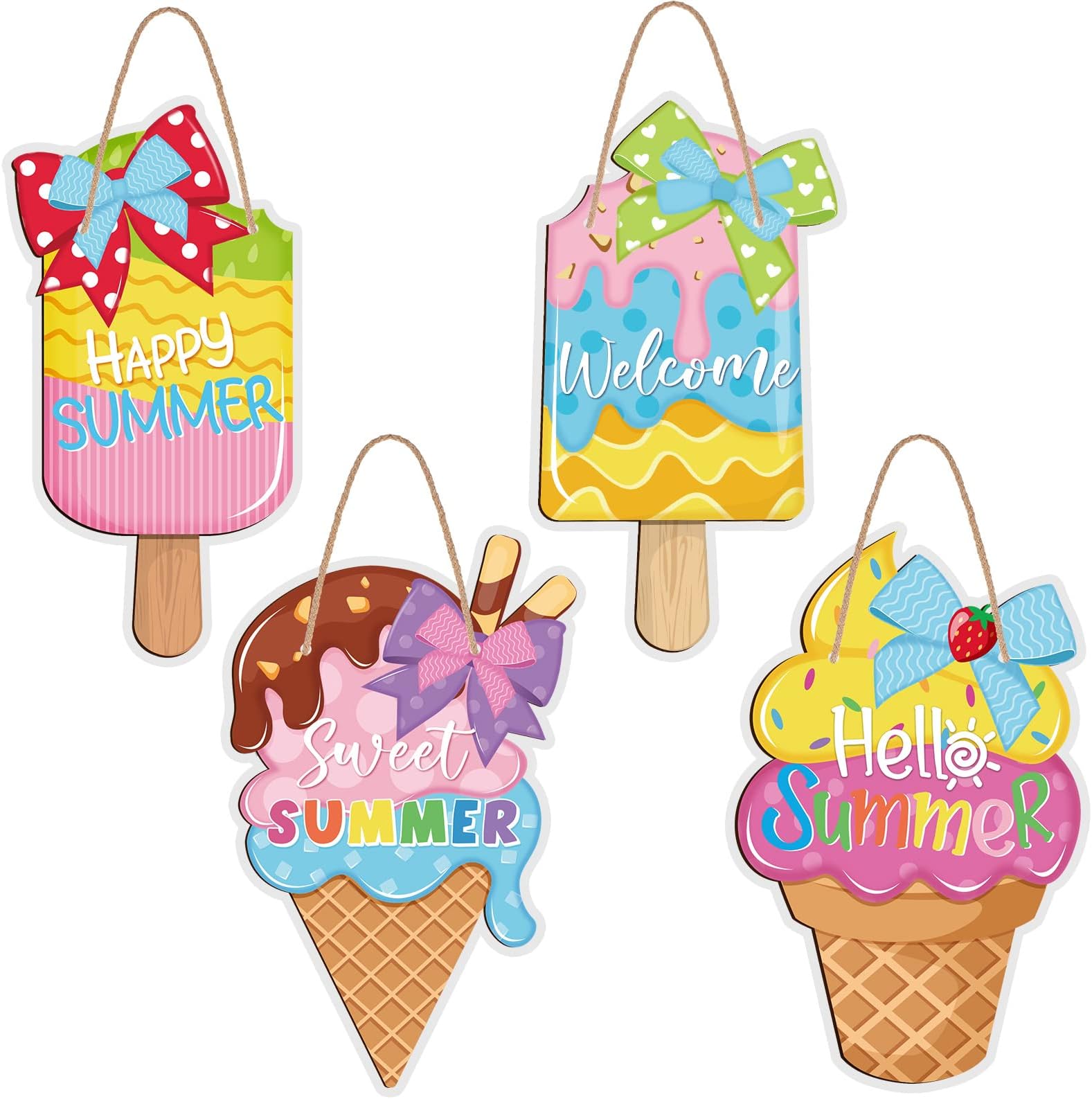 Amazon.com: 4 Pieces Ice Cream Door Sign Bulk Funny Hello Summer ...