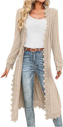 Long Cardigans for Women Ruffle Maxi Long Knitted Cardigan Sweater Long ...