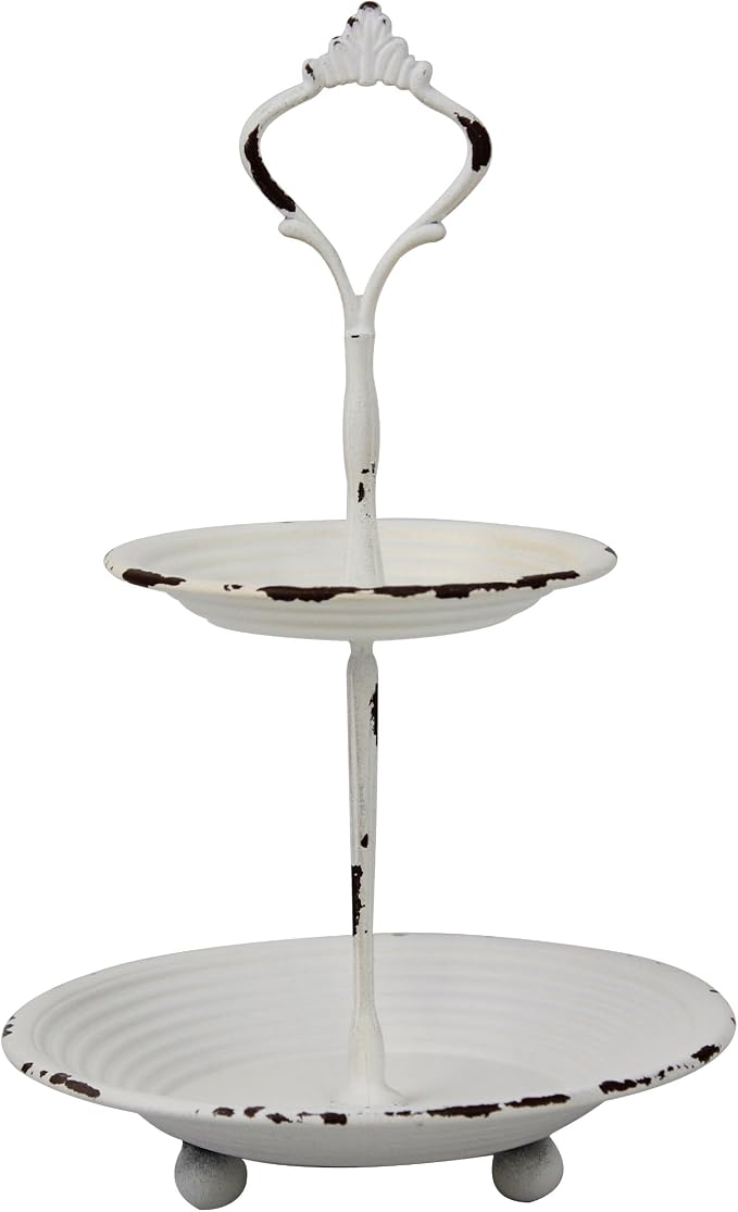 Amazon.com: Stonebriar Small 2 Tier Worn White Metal Tray, Rustic ...
