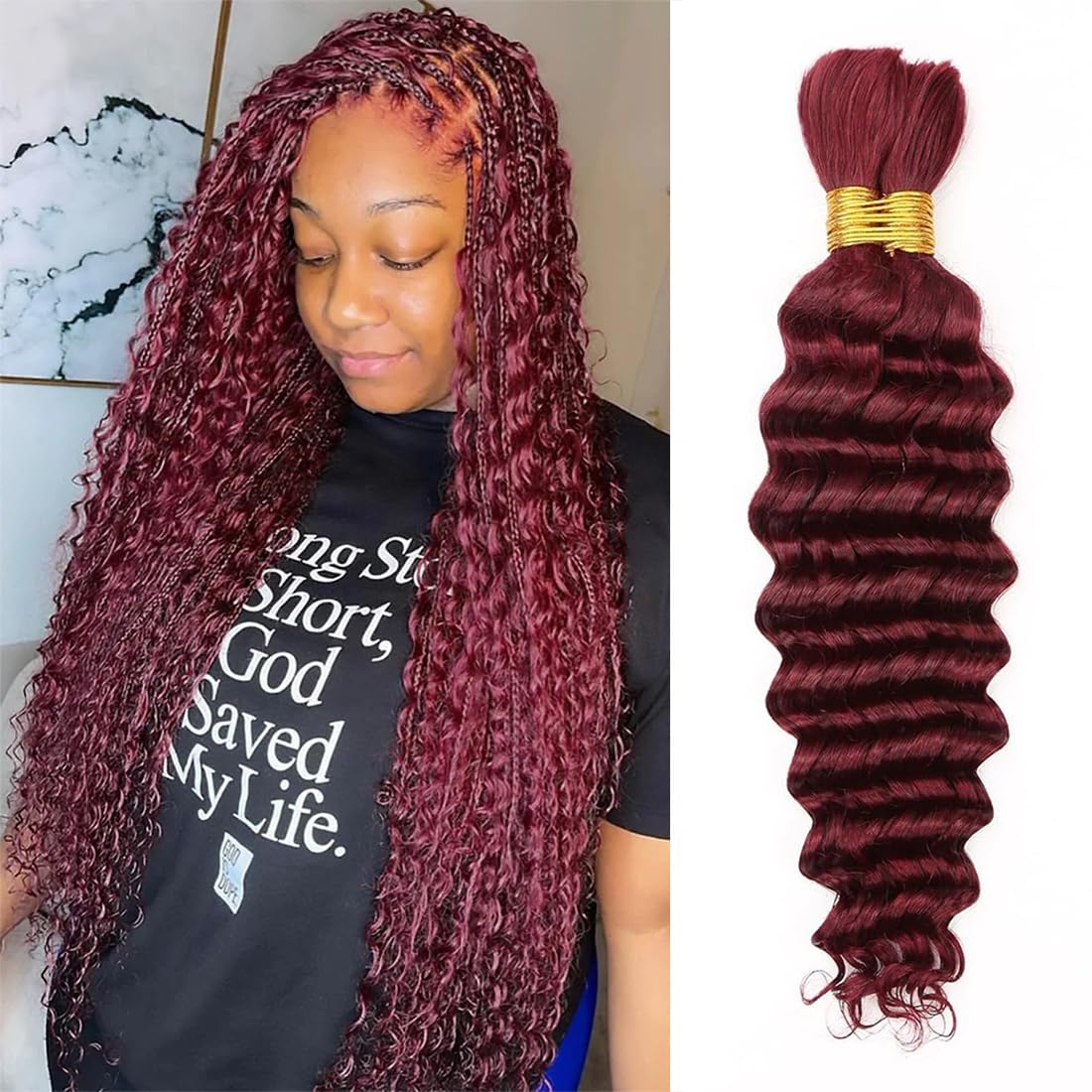 Amazon.com: RUI MEI SI Burgundy Human Braiding Hair for Boho Braids 99J ...