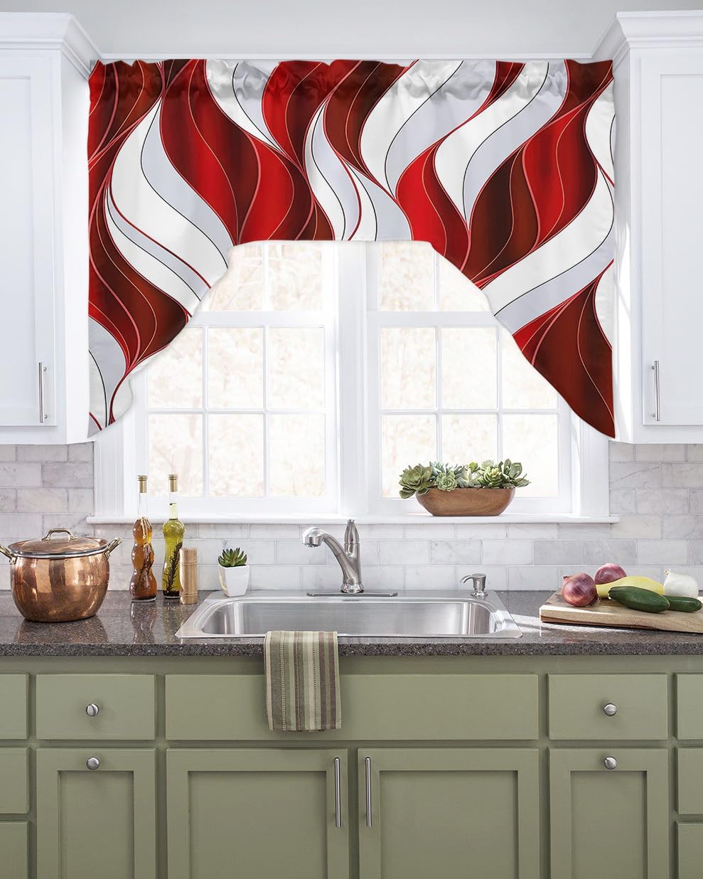 Amazon.com: Jolunifun Modern Red Swag Valance Kitchen Curtains, Rod ...