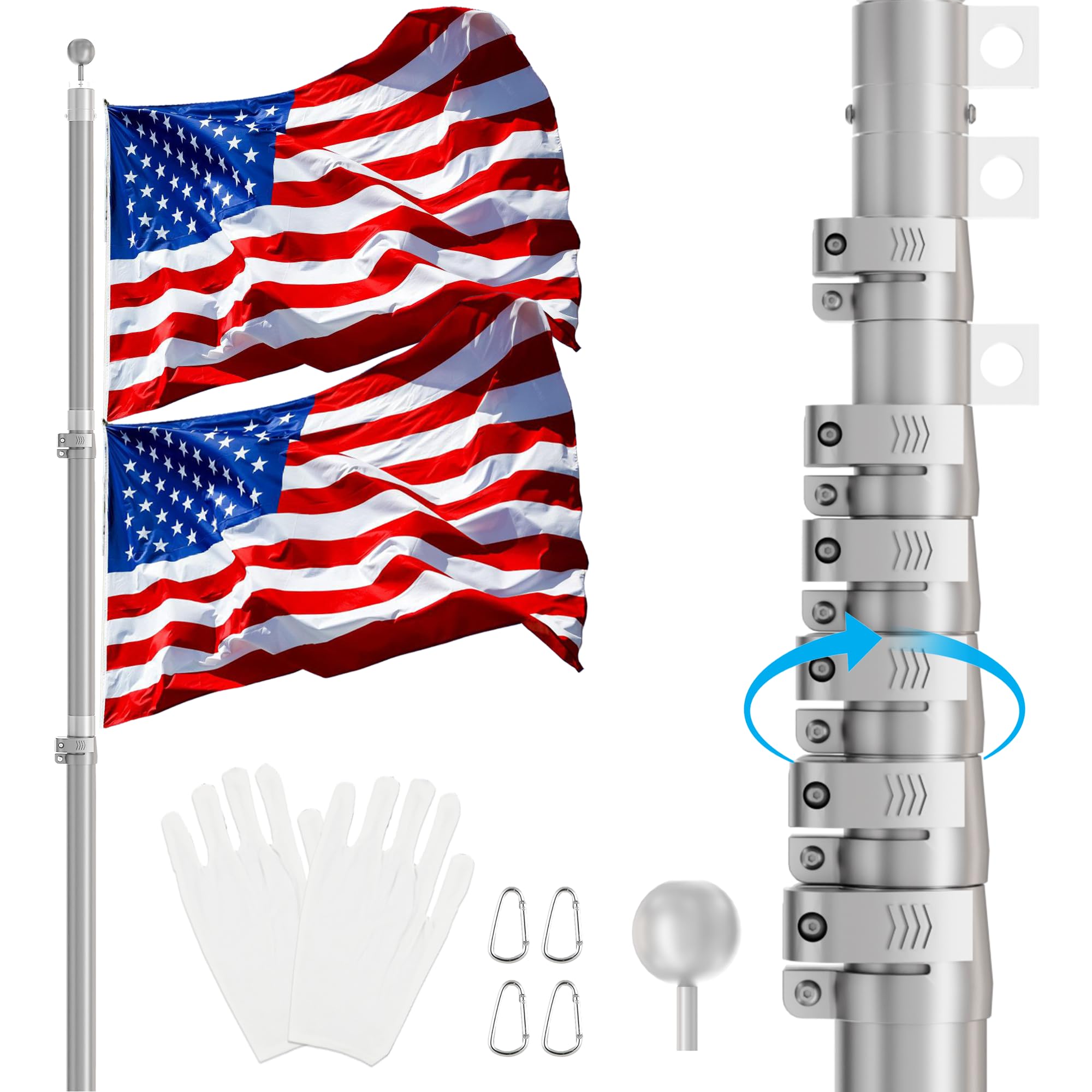 Amazon.com : 20FT Telescoping Flag Pole Kit,Heavy Duty Aluminum Flag ...
