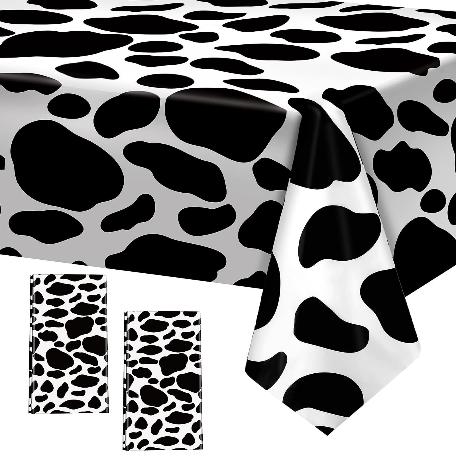 Snapklik.com : Durony 2 Packs Cow Print Tablecloth 108 X 54 Inch Black ...