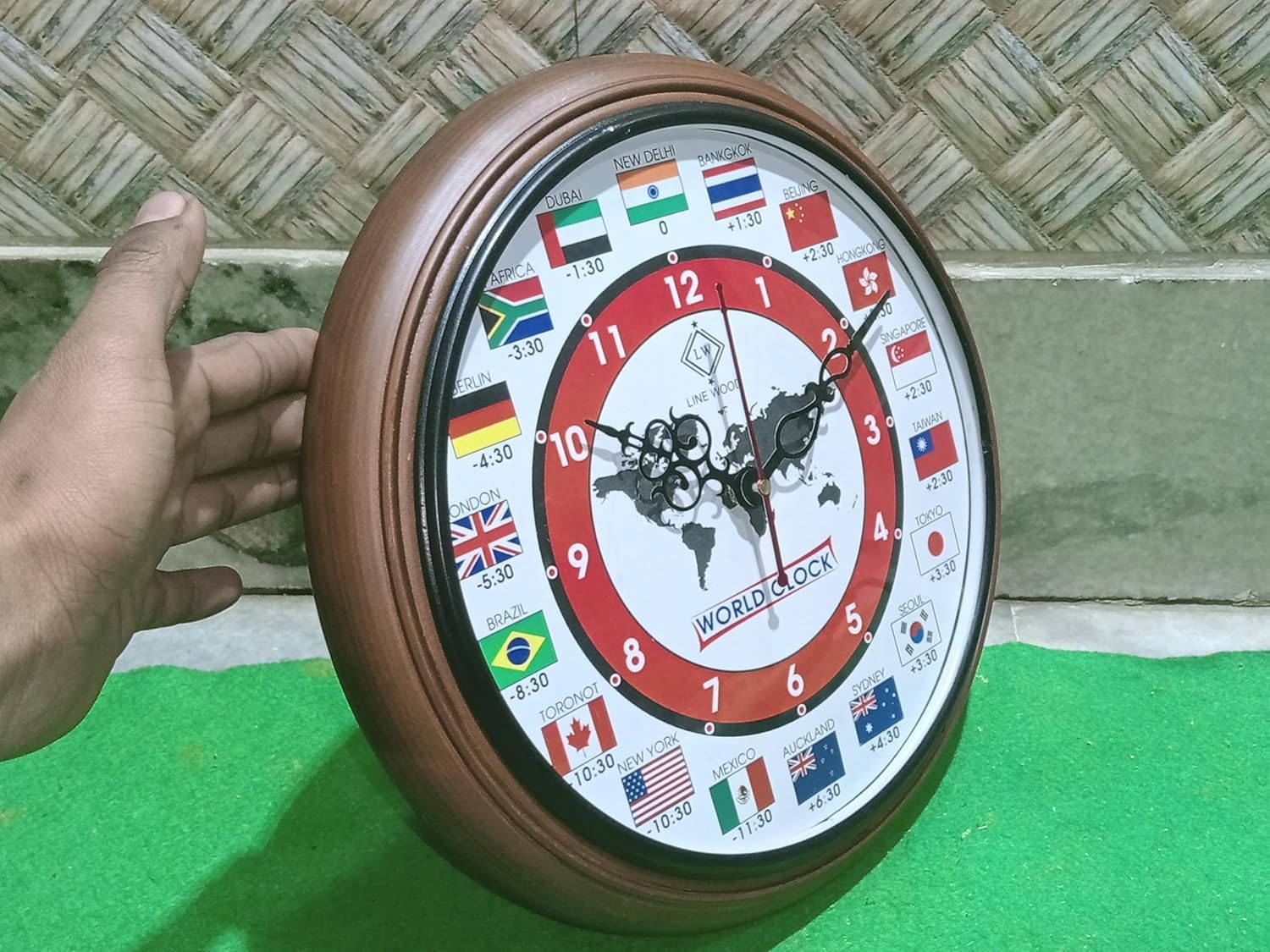 Buy LINE WOOD™ - World Time Zone Wall Clock – 12 Inch Analog Wooden ...