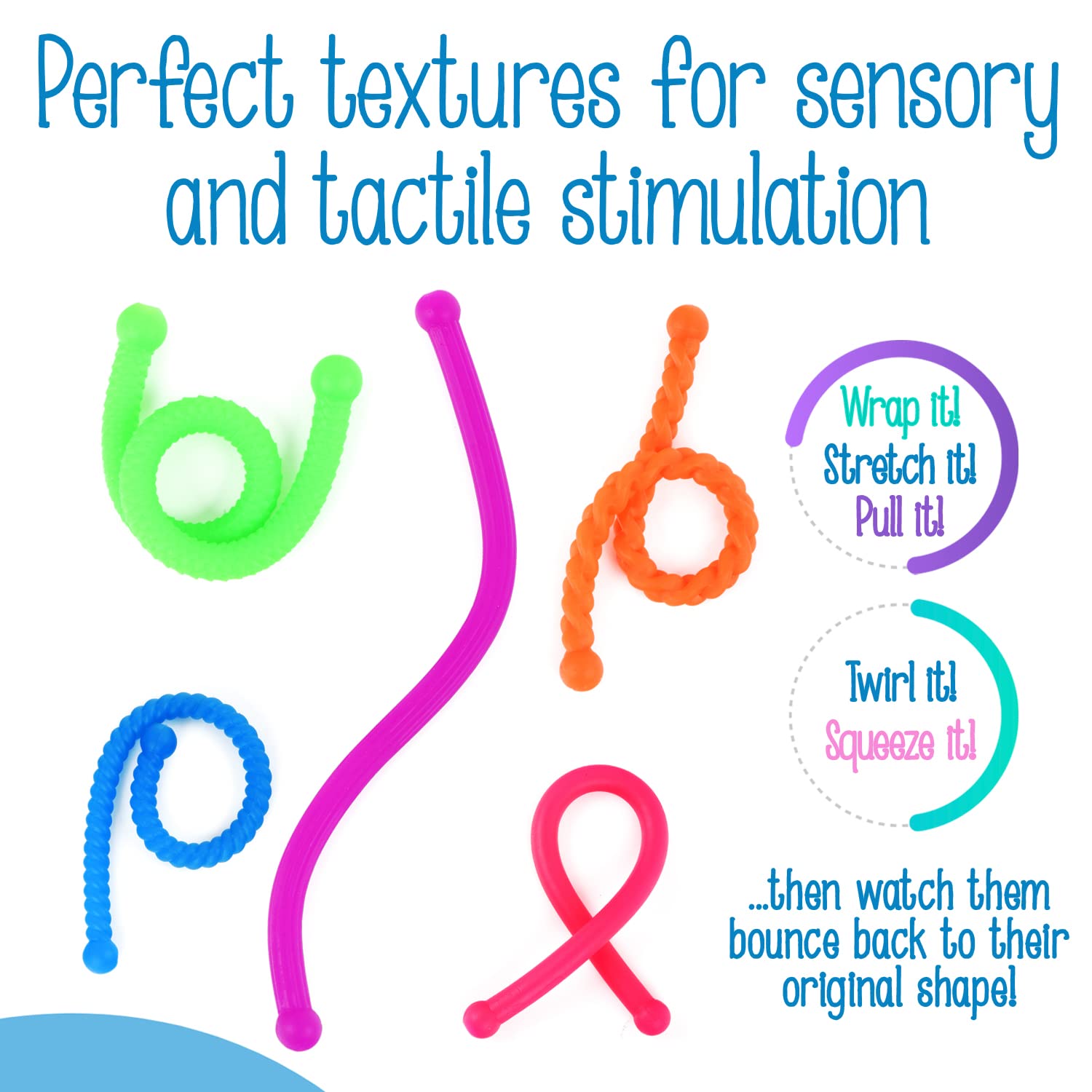 Stretchy Toys 12pcs Textured Sensor Noodle Fidget, 2 Style 6 Texture ...