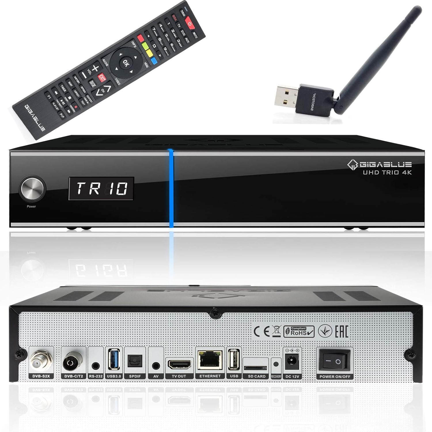 GigaBlue UHD Trio Récepteur satellite 4K DVB-S2x DVB-C2 DVB-T2 avec clé ...