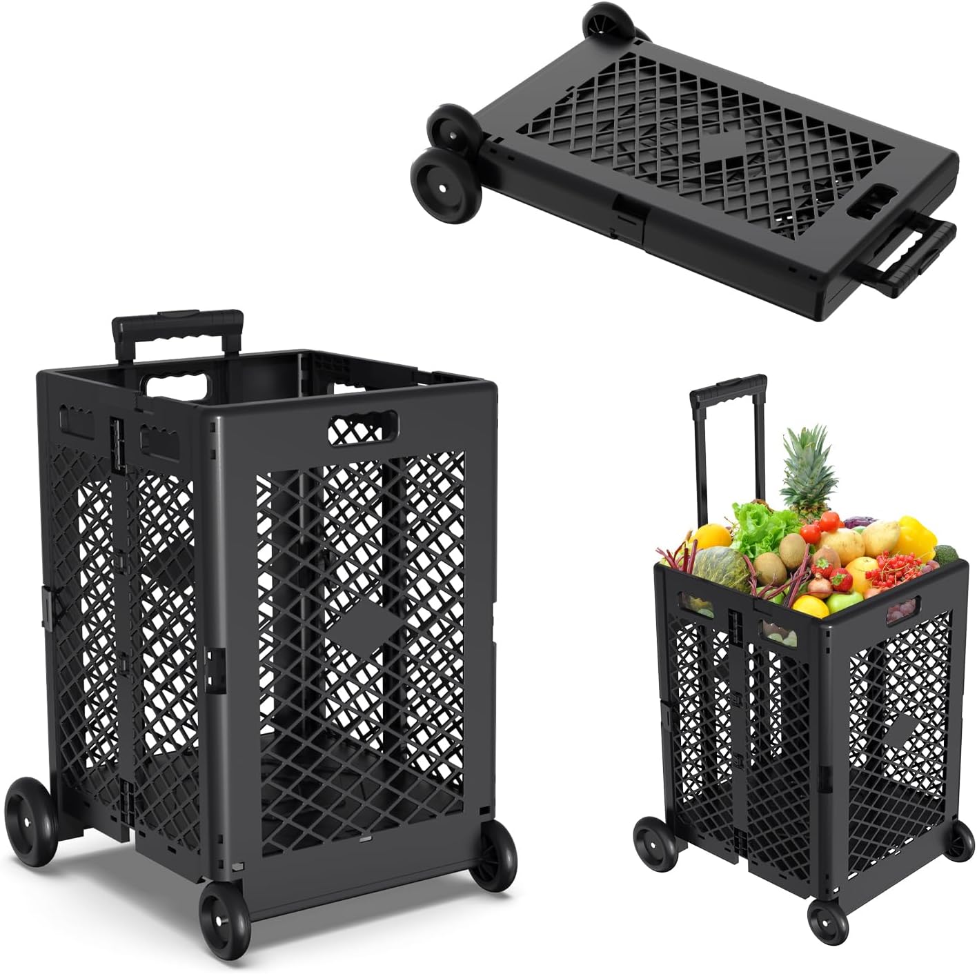 Amazon.com: Plastic Mobile Folding Rolling Crate,Rolling Crate with ...