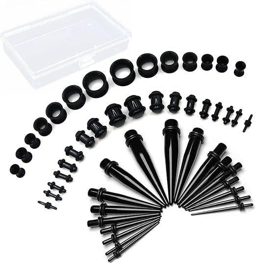 Ear Stretching Kit - 50PCS Acrylic Taper & Silicone Ear Tunnels Set ...