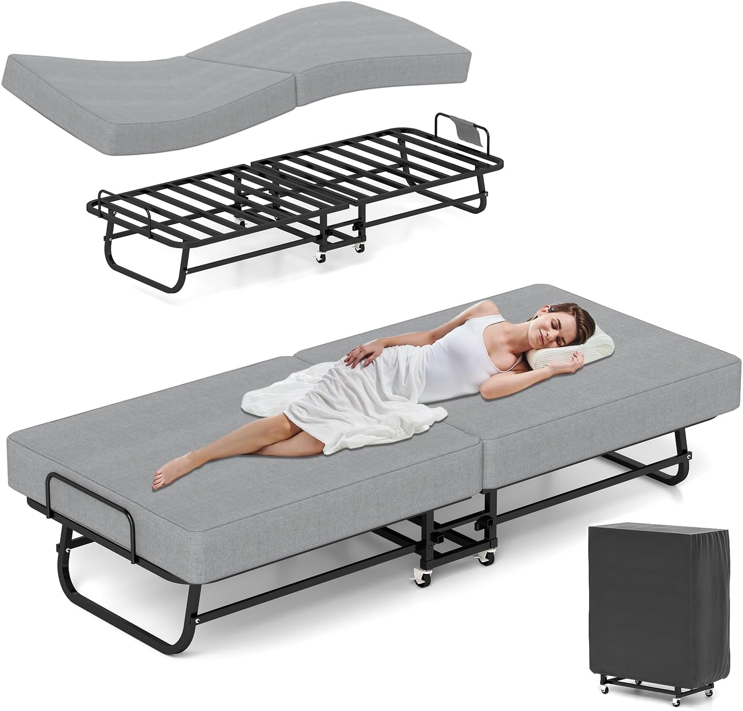 Amazon.com: ZAFLY Folding Bed with 4” Memory Sponge Mattress, Portable ...