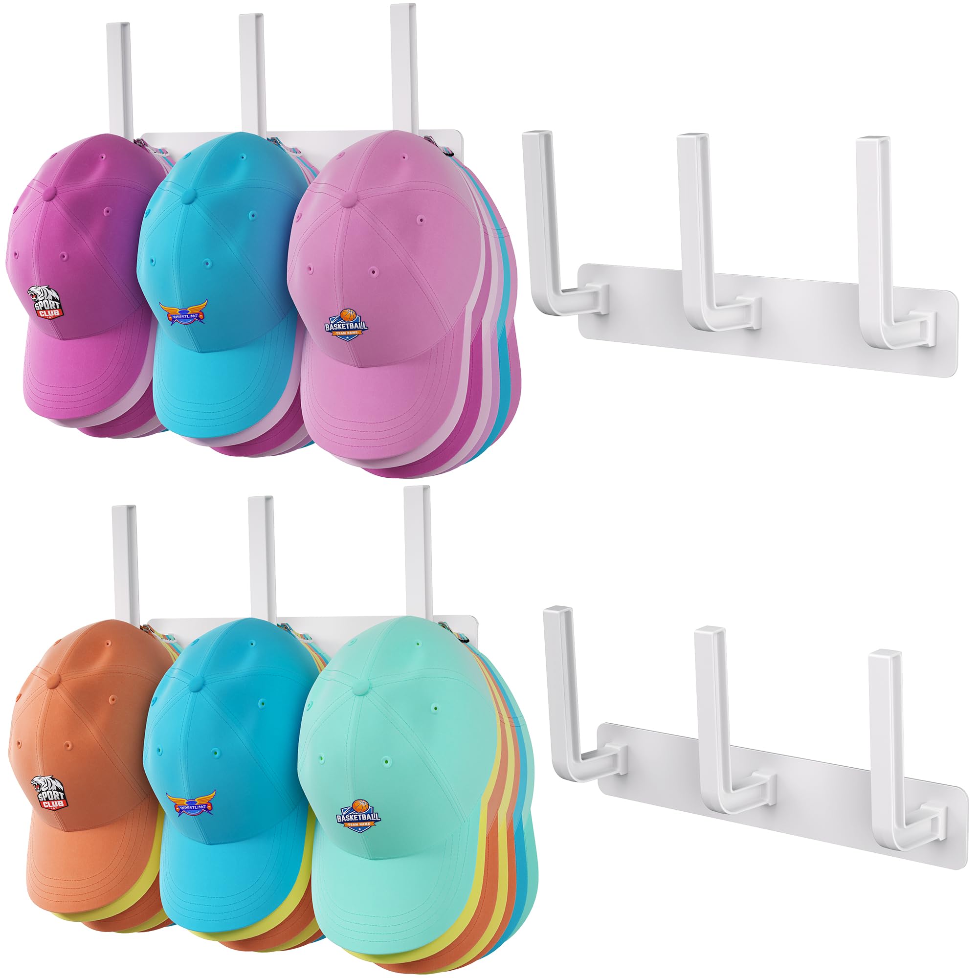 Amazon.com: Hat Rack 2 Packs, Removable Long Row Hat Racks for Baseball ...