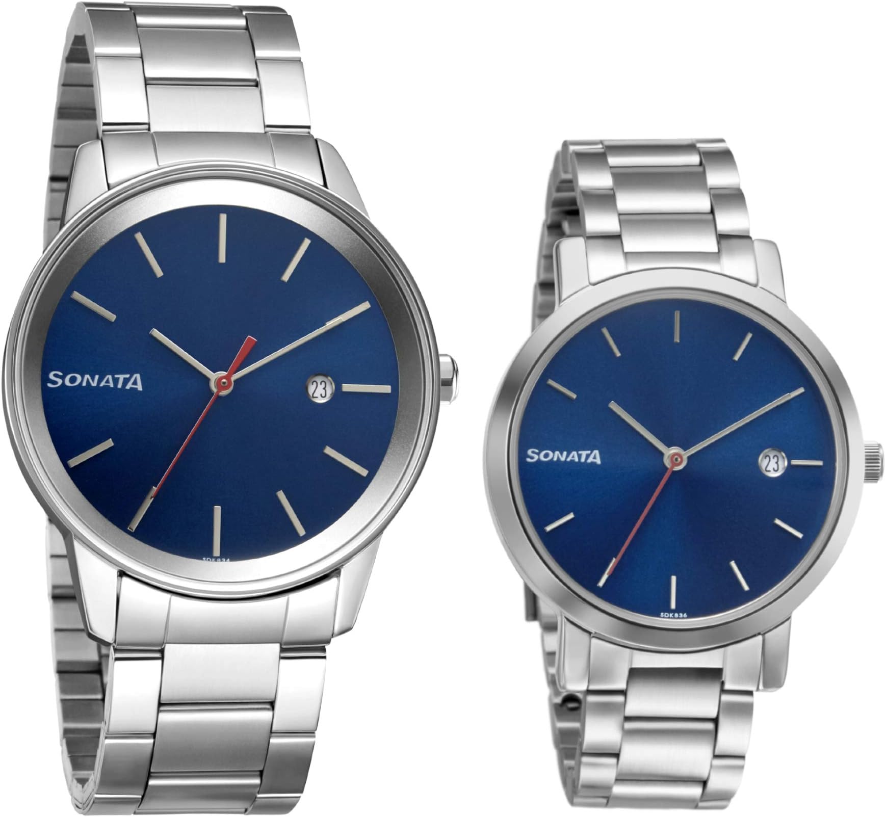 Sonata Quartz Analog Black Dial Metal Strap Watch for Couple ...