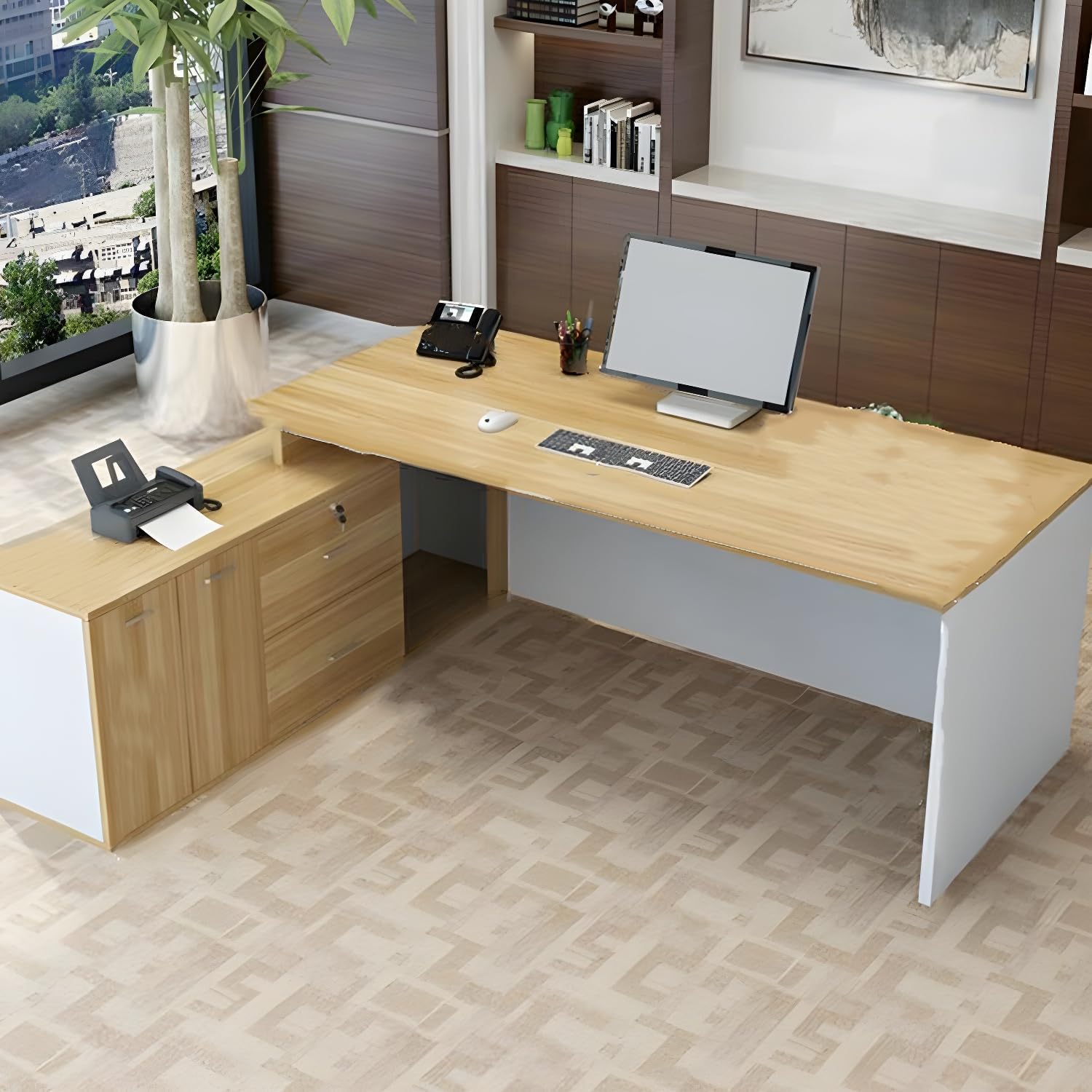 Amazon.com: LITFAD Wood Executive Desks Modern L-Shape Writing Desk ...