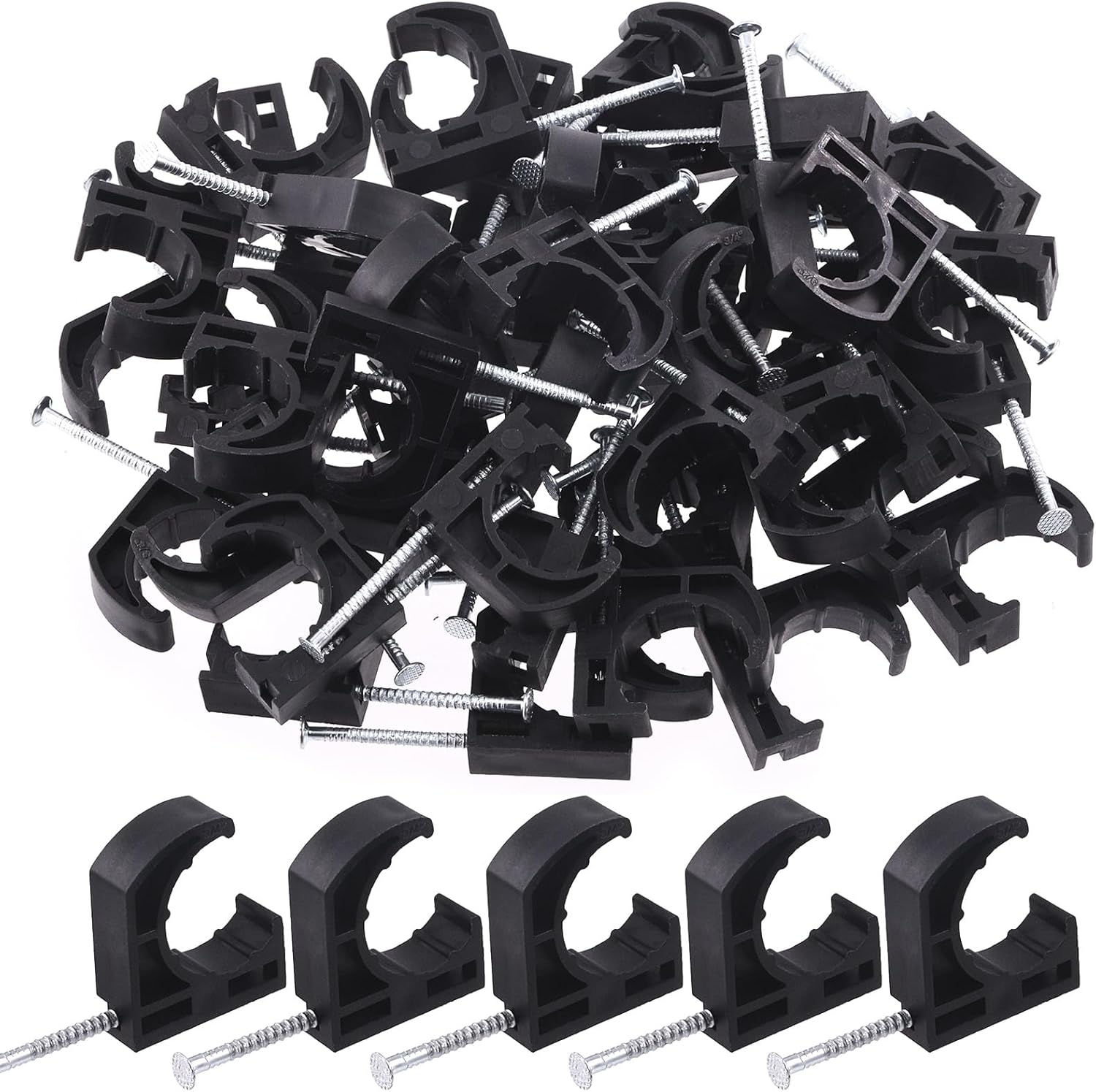 Swpeet 50Pcs Black Color Half Clamp J-Hook with Nail Assortment Kit ...