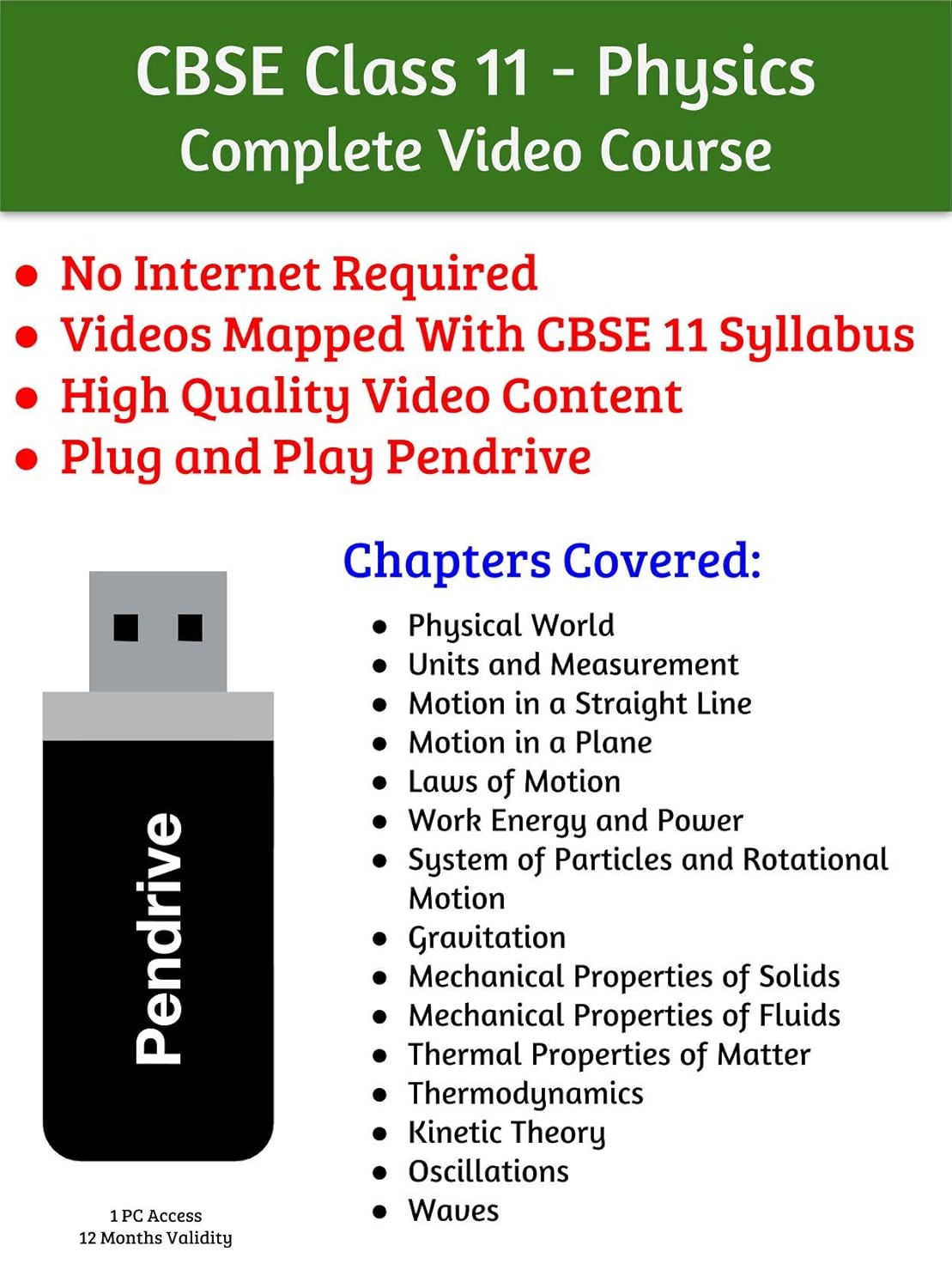 CBSE Class 11 Physics Complete Video Course Pendrive : Amazon.in: Software