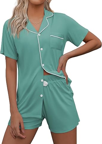 Ekouaer Womens Pajamas Set Classic Button Down Short Sleeve Sleepwear ...