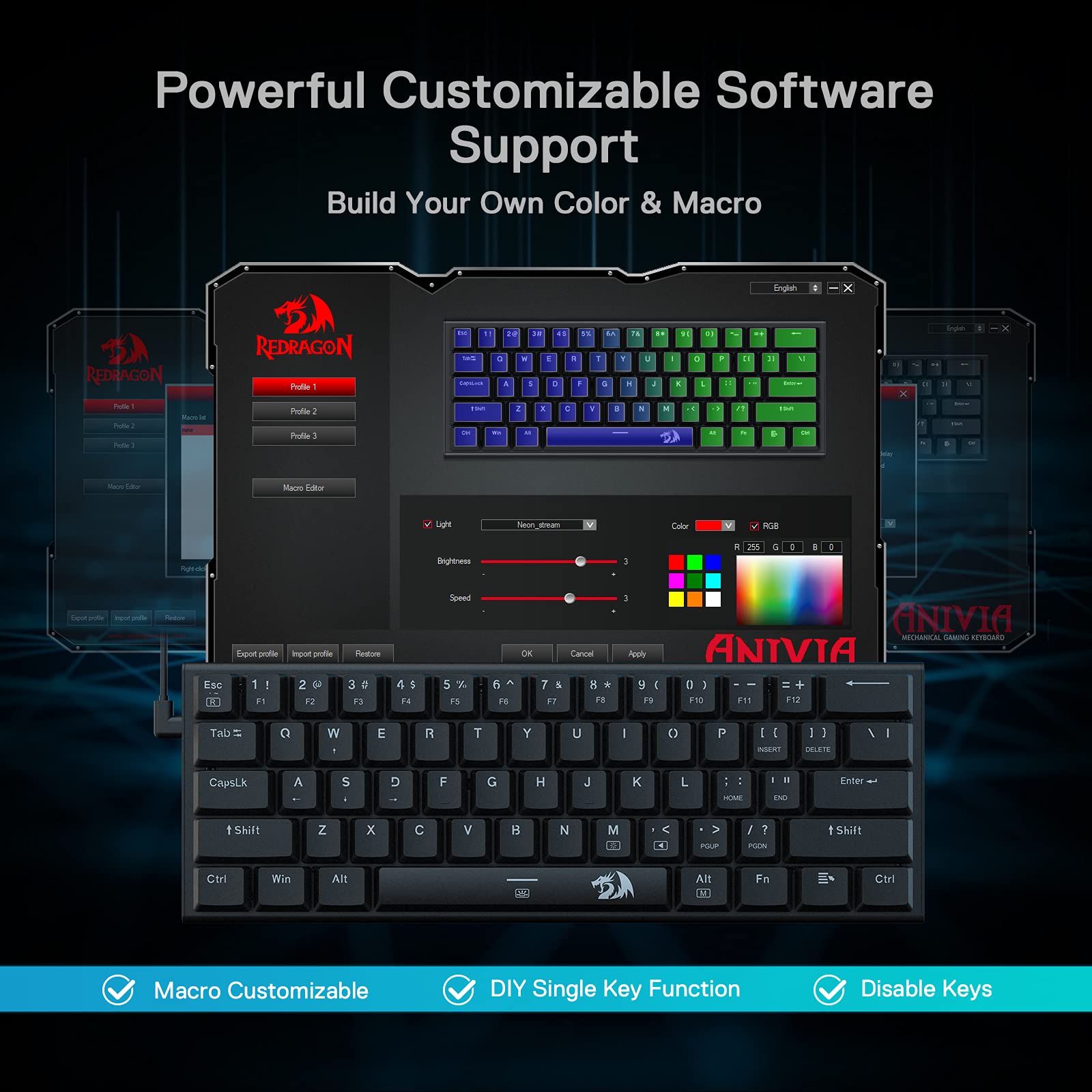 Redragon K614 Anivia 60% Ultra Thin Wired Mechanical Keyboard, Slim ...