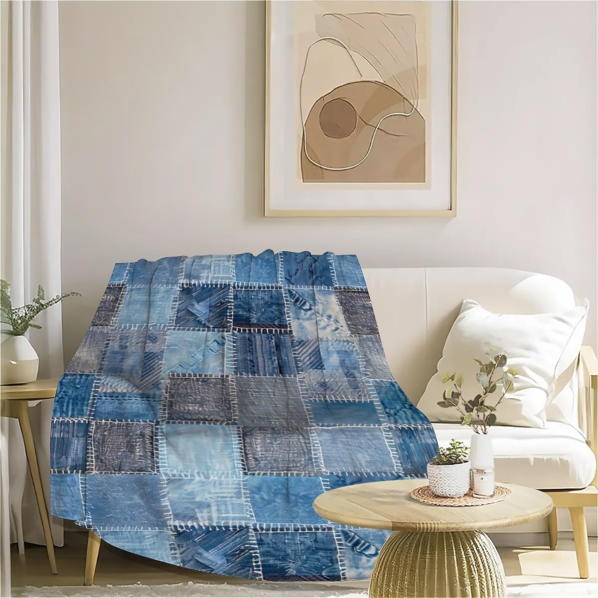 Amazon.com: Blue Jean Patchwork Denim Pattern Print Throw Blankets ...