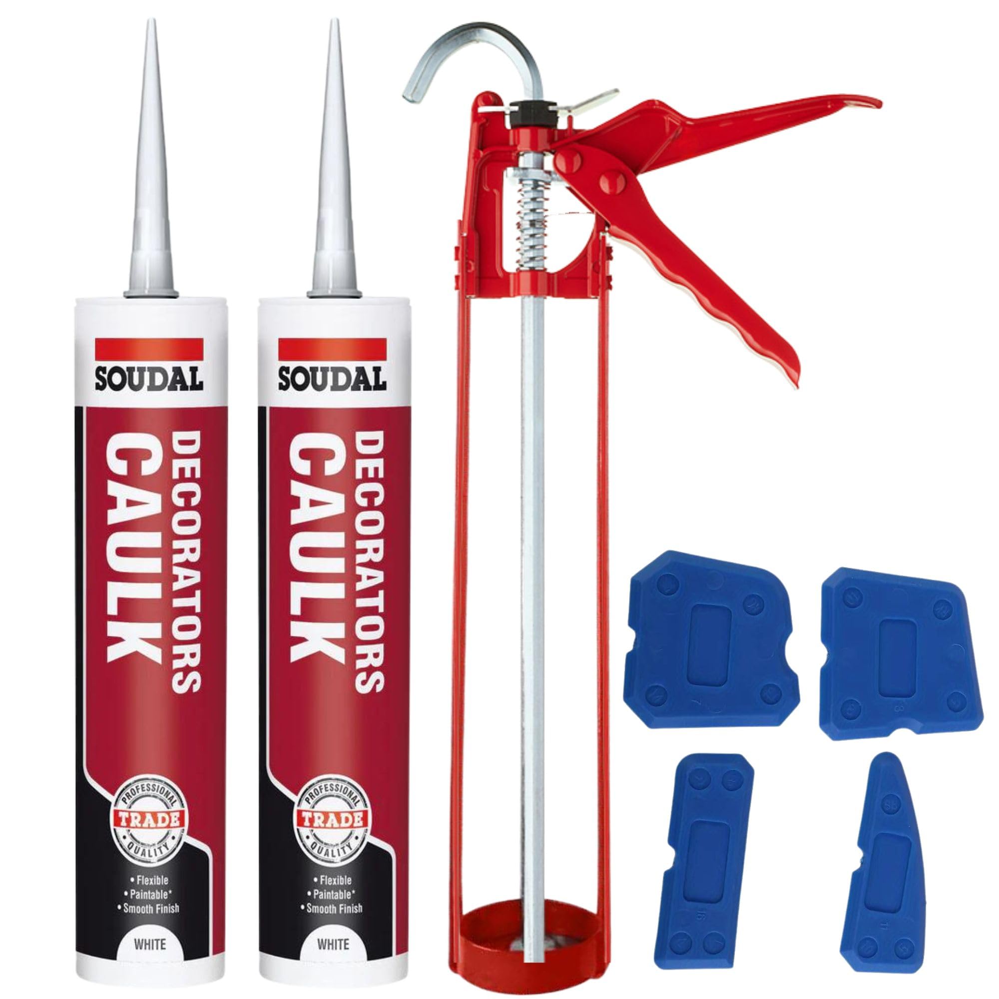 Decorators Caulk White Set - Bundle With Sealant Gun, Silicone Tool Smoothing Set And Soudal ...