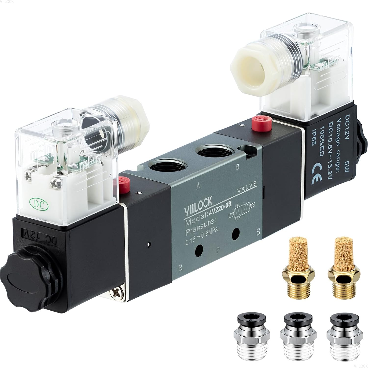 Amazon.com: VIILOCK Pneumatic Solenoid Valve, 5 Way 2 Position 1/4”NPT ...