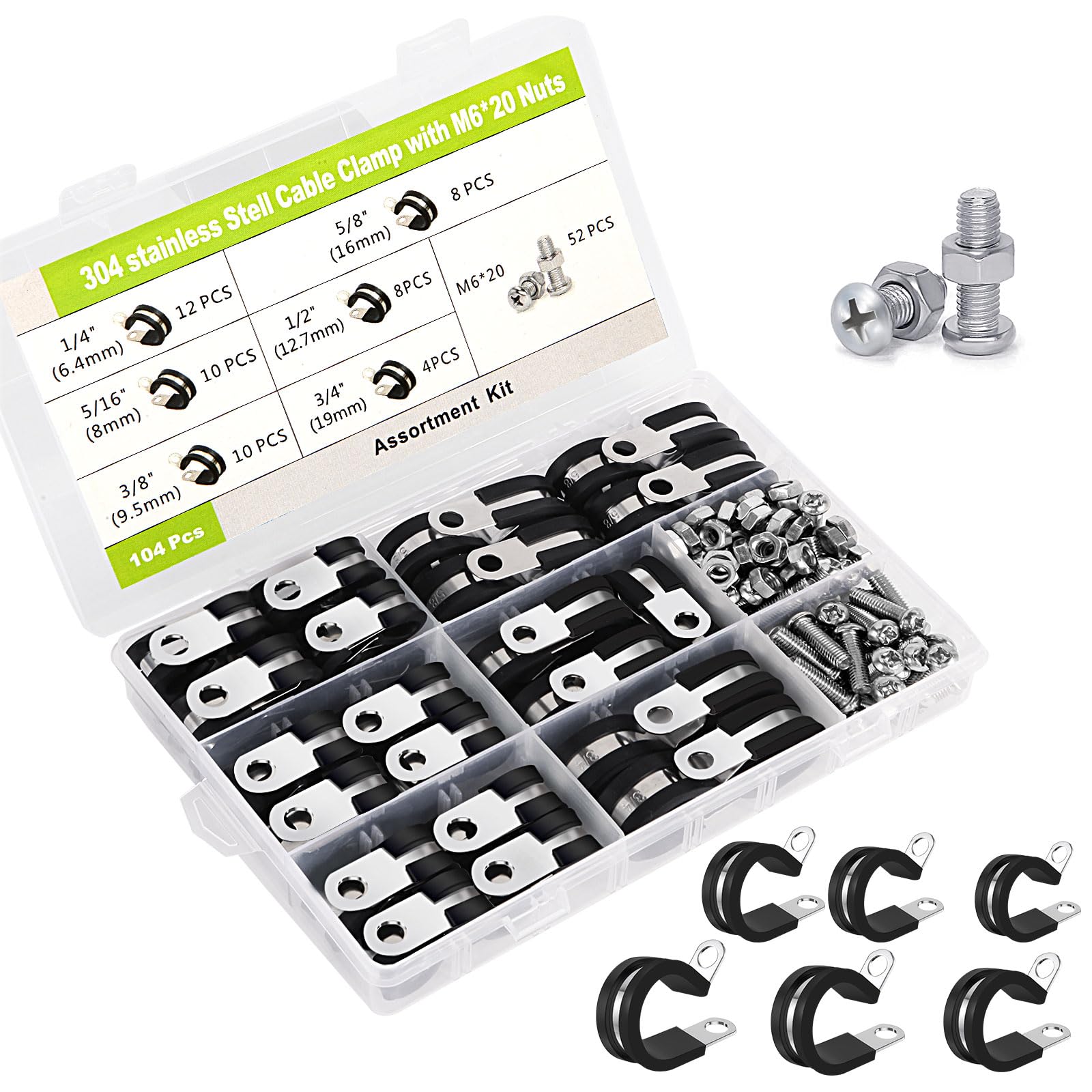 103Pcs Premium Cable Clamps Assortment Kit, 304 Stainless Steel Pipe ...