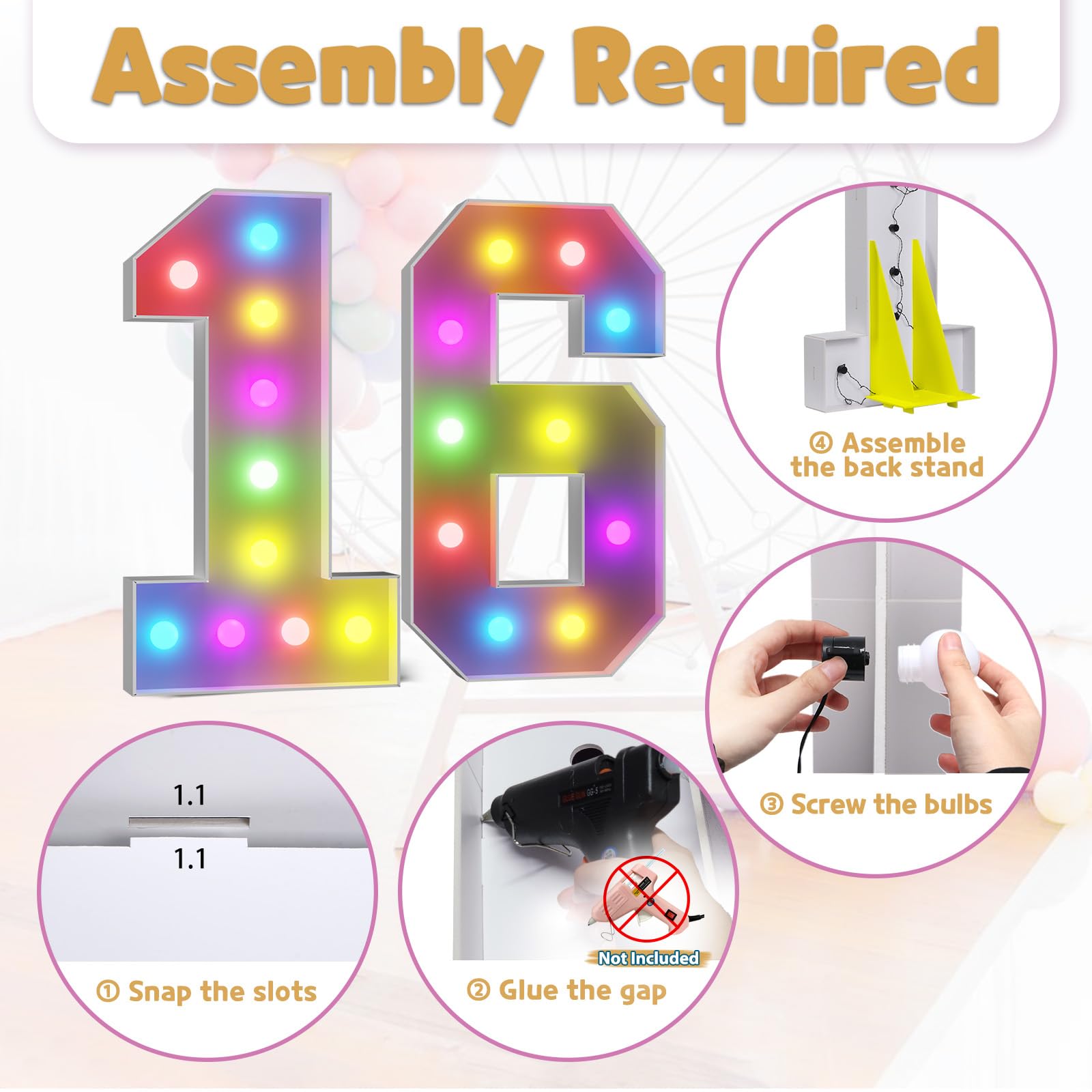 Snapklik.com : Marquee Numbers Colorful 16th Birthday Decoration: 4FT ...