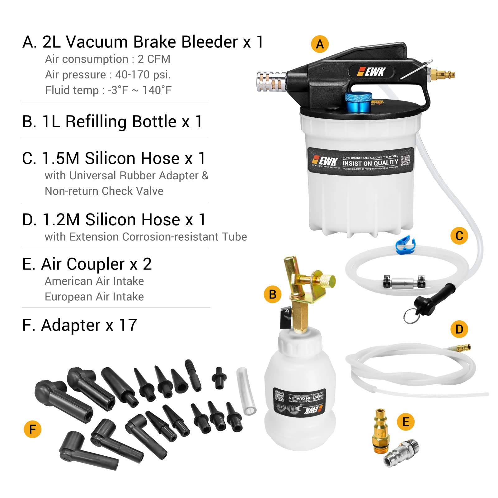 Snapklik.com : 23 Pcs 2L Pneumatic Vacuum Brake Fluid Bleeder Extractor ...