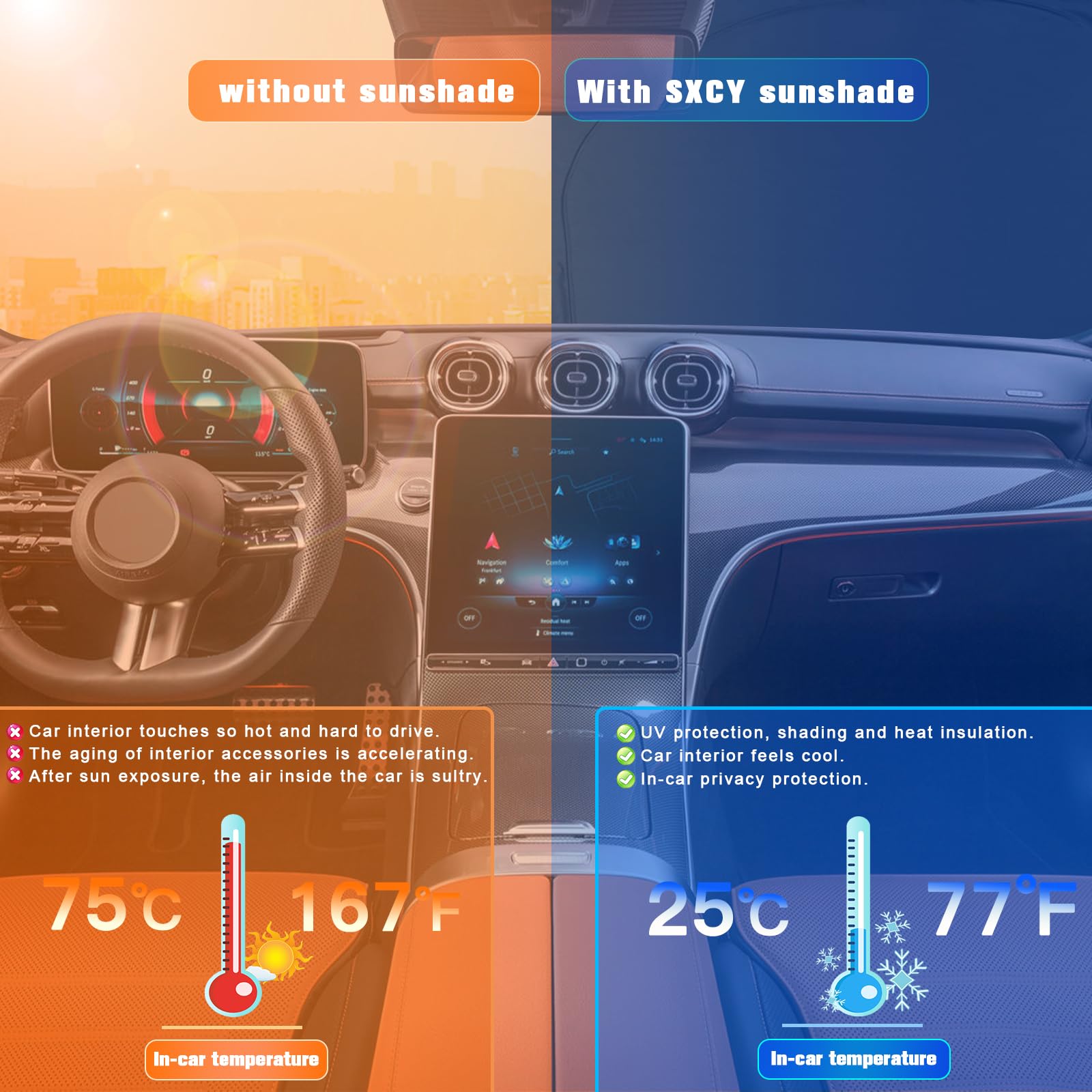 Snapklik.com : For 2021-2024 2025 Benz C Class Windshield Sunshade 2023 ...