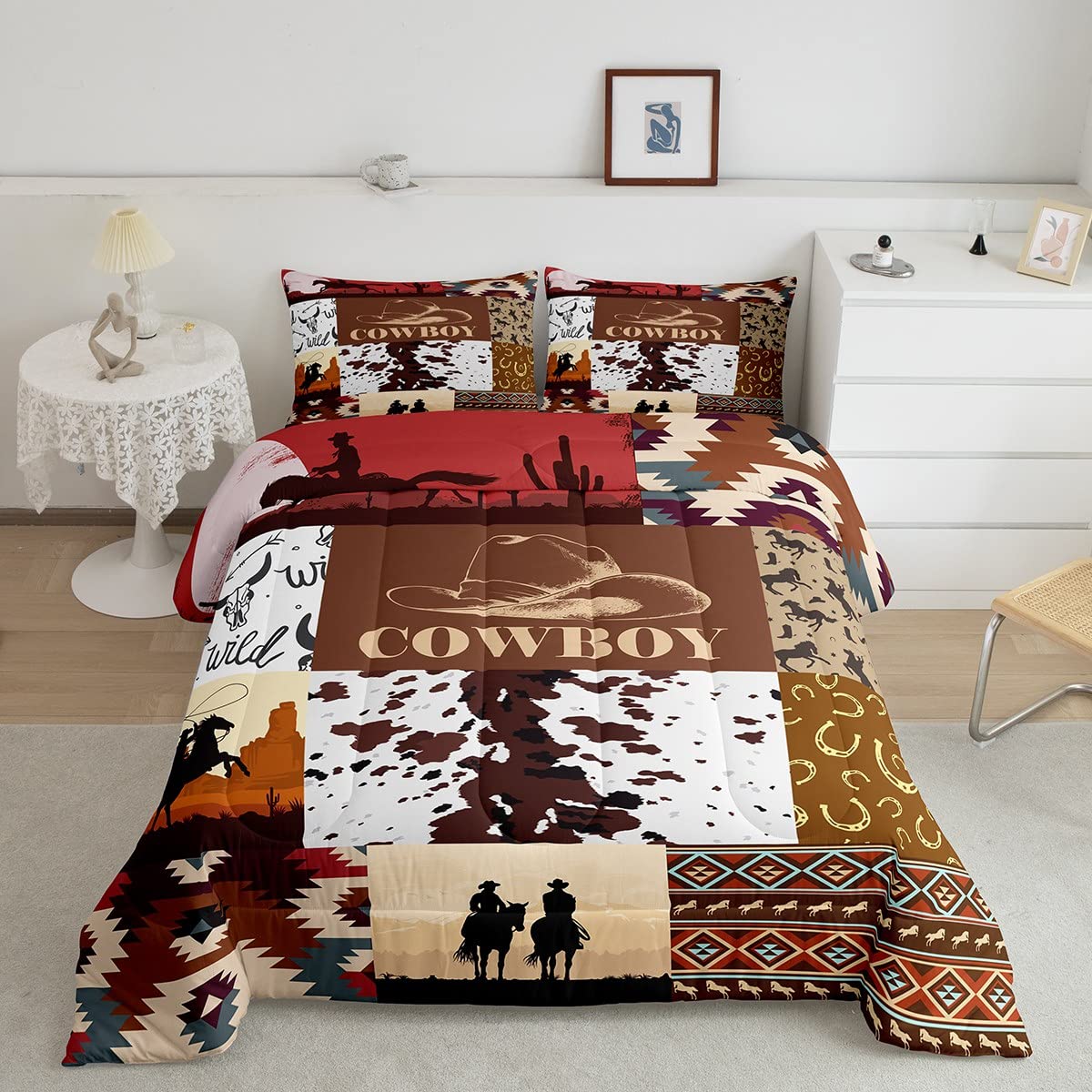 Amazon.com: Western Cowboys Kids Comforter Set Full Size,Horseshoe Hat ...