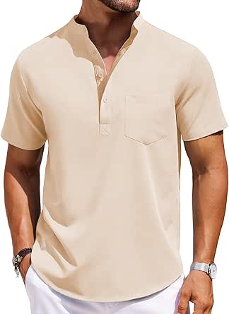 COOFANDY Mens Casual Henley Shirts Band Collar Short Sleeve T-Shirts Summer Stylish Beach Hippie ...