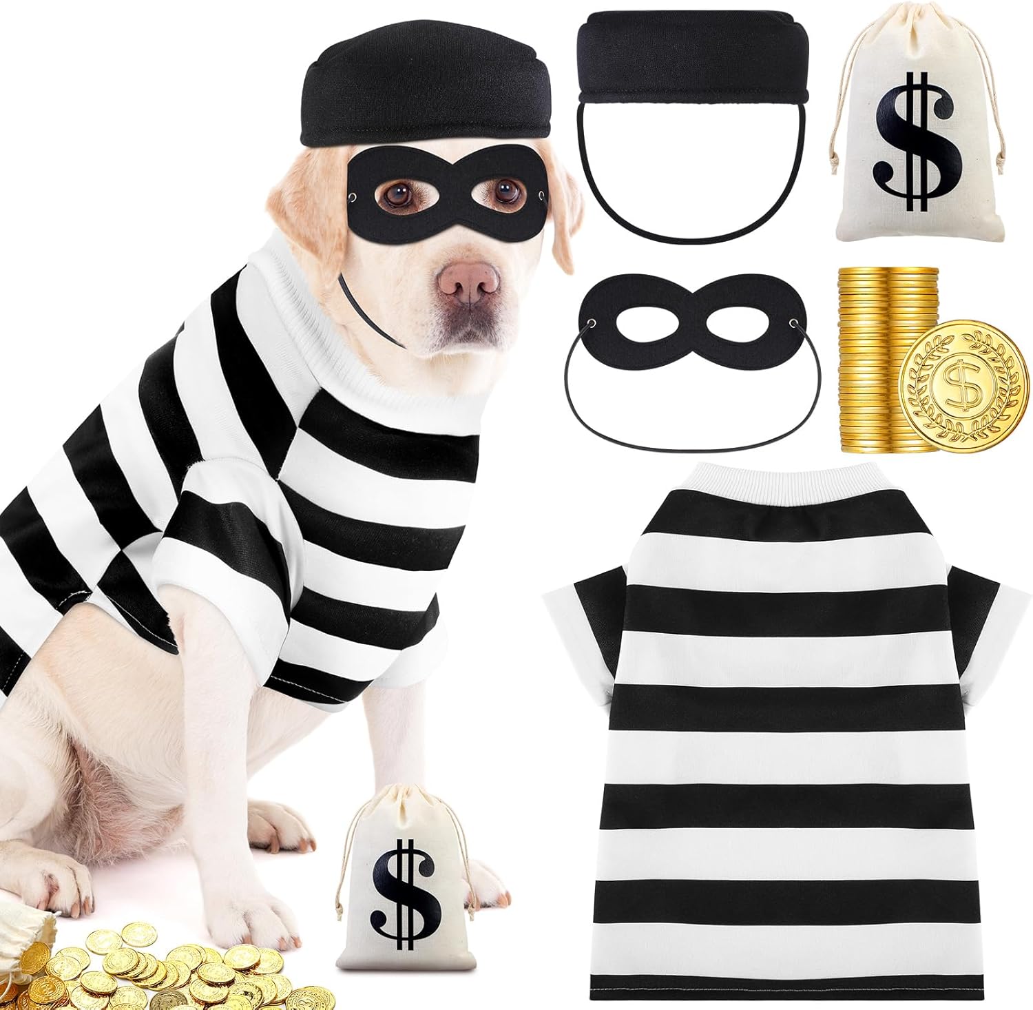 Amazon.com : Velmitten Dogs Robber Costume for Pets Halloween Robber ...