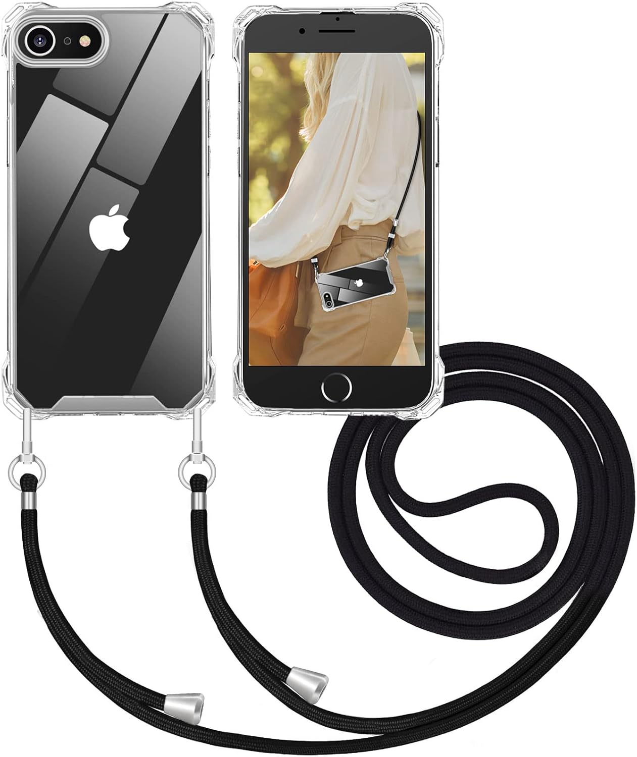 Nupcknn [2 en 1 Coque avec Cordon pour iPhone 7/8/SE 2020, Transparent ...