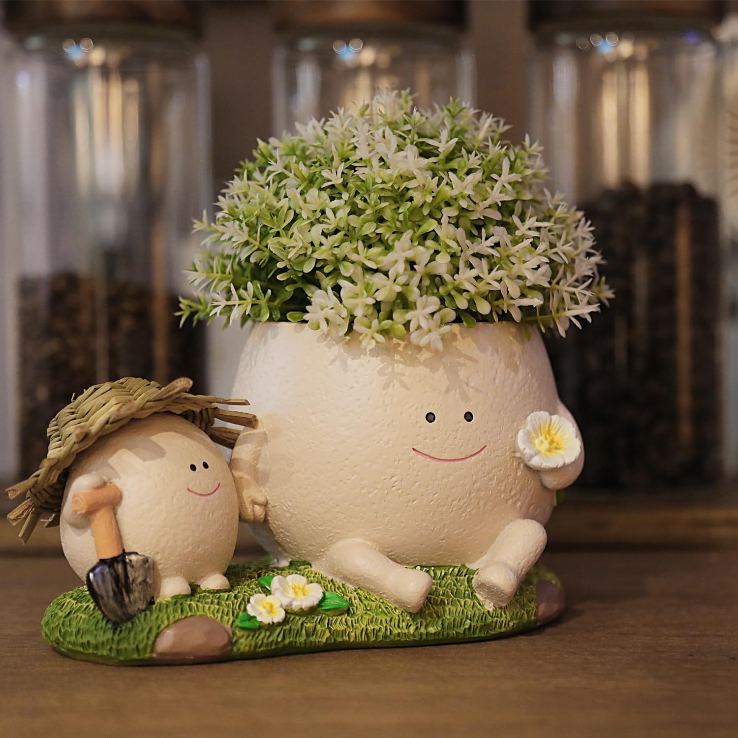 Amazon.com : UMESONG Smily Face Planter Pot with Cute Straw Hat Resin ...