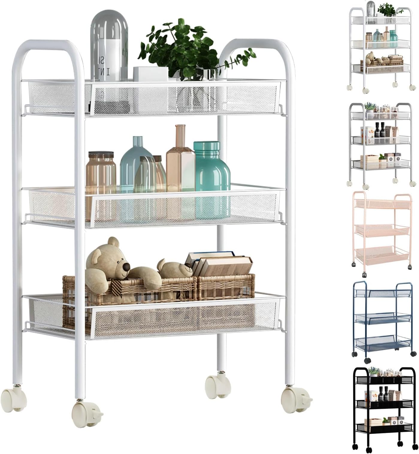 Amazon.co.jp: 山善(YAMAZEN) スチールワゴン キャスター付き ダークブラウン RWR-3C(DBR) : ホーム＆キッチン